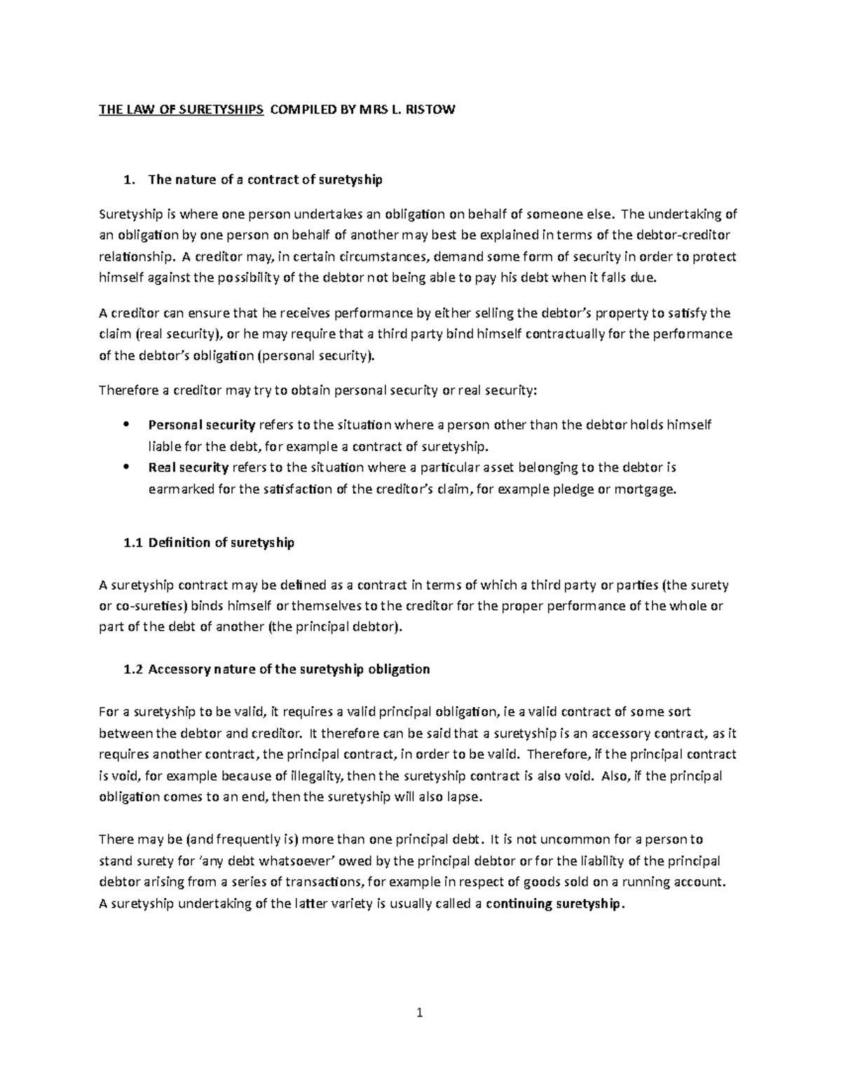 Suretyship Study Guide THE LAW OF SURETYSHIPS COMPILED BY MRS L suretyship-study-guide-the-law-of-suretyships-compiled-by-mrs-l