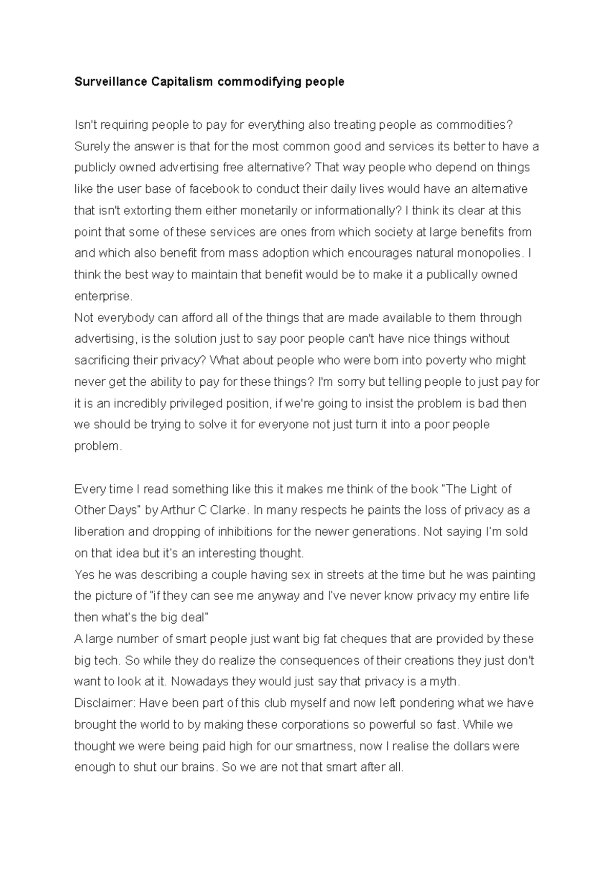 Surveillance Capitalism commodifying people - I think the best way to ...