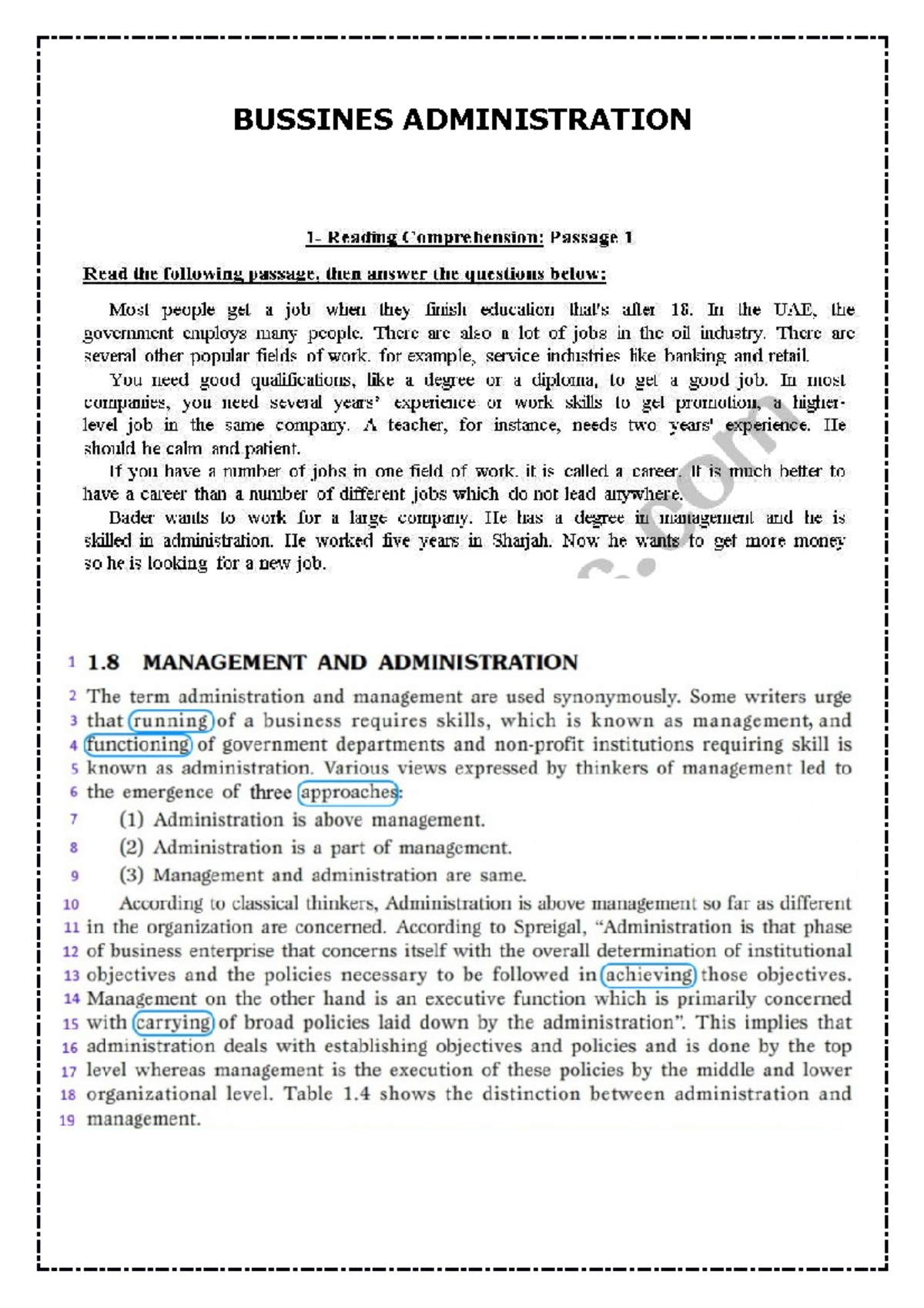 Reading Comprehension- Business Admin-ASST-AM - Ingles - BUSSINES ...