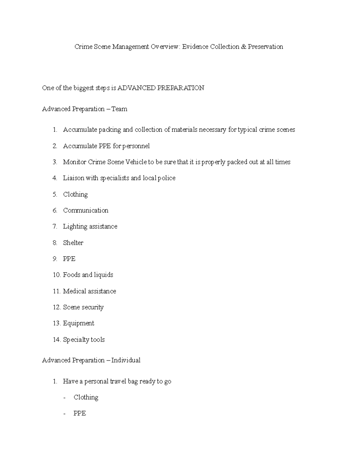 Crime Scene Management: Evidence Collection and Preservation - Studocu