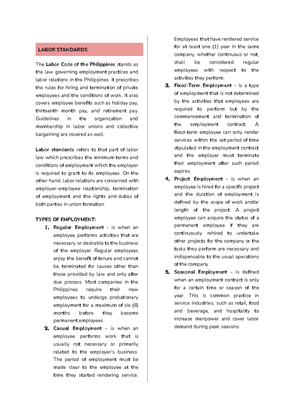 Labor Standards - The Labor Code of the Philippines stands as the law ...