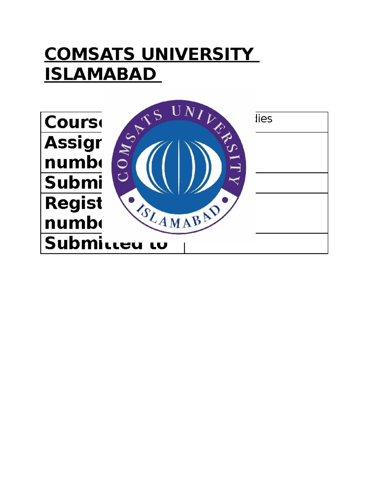 PAK Study 4 - notes - COMSATS UNIVERSITY ISLAMABAD Course title ...