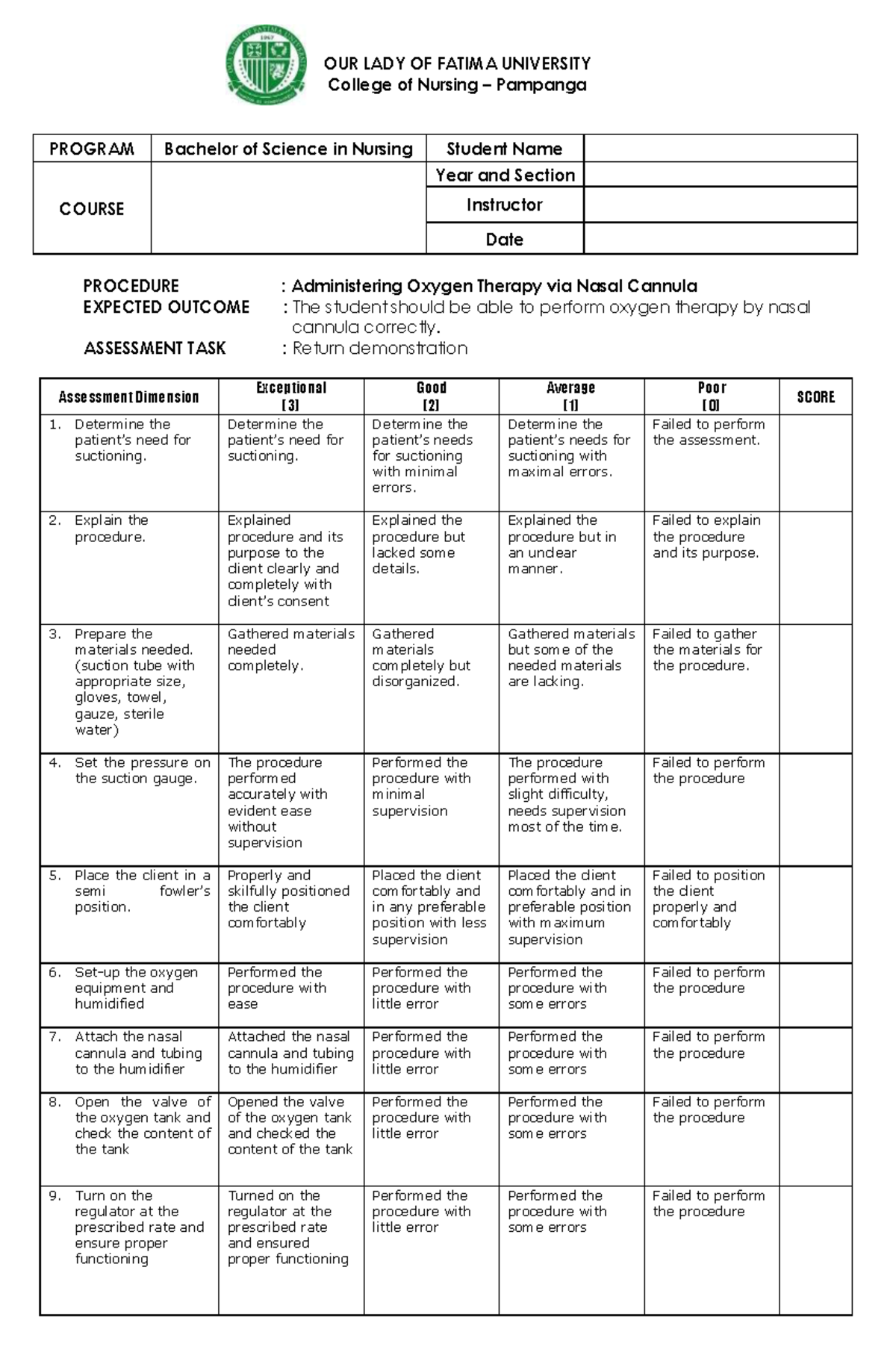 Administering Oxygen Therapy VIA Nasal Cannula - OUR LADY OF FATIMA ...