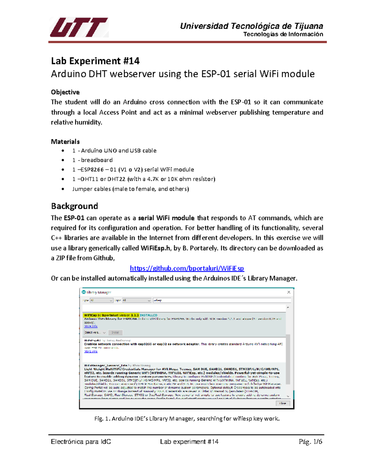 LE14 ESP01 Arduino Web Server - Tecnologías de Información Lab Experiment Arduino DHT webserver ...