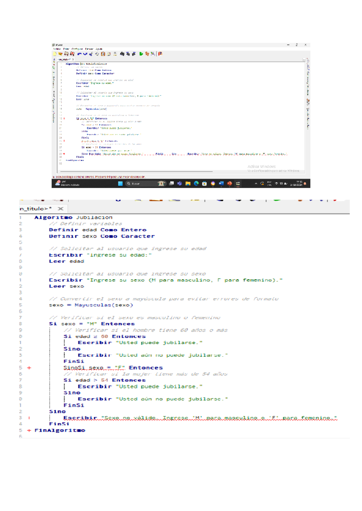 Algoritmo semana 11 - tarea - PSeInt o X Archivo Editar Configurar Ejecutar Ayuda of E MI . 441 ...