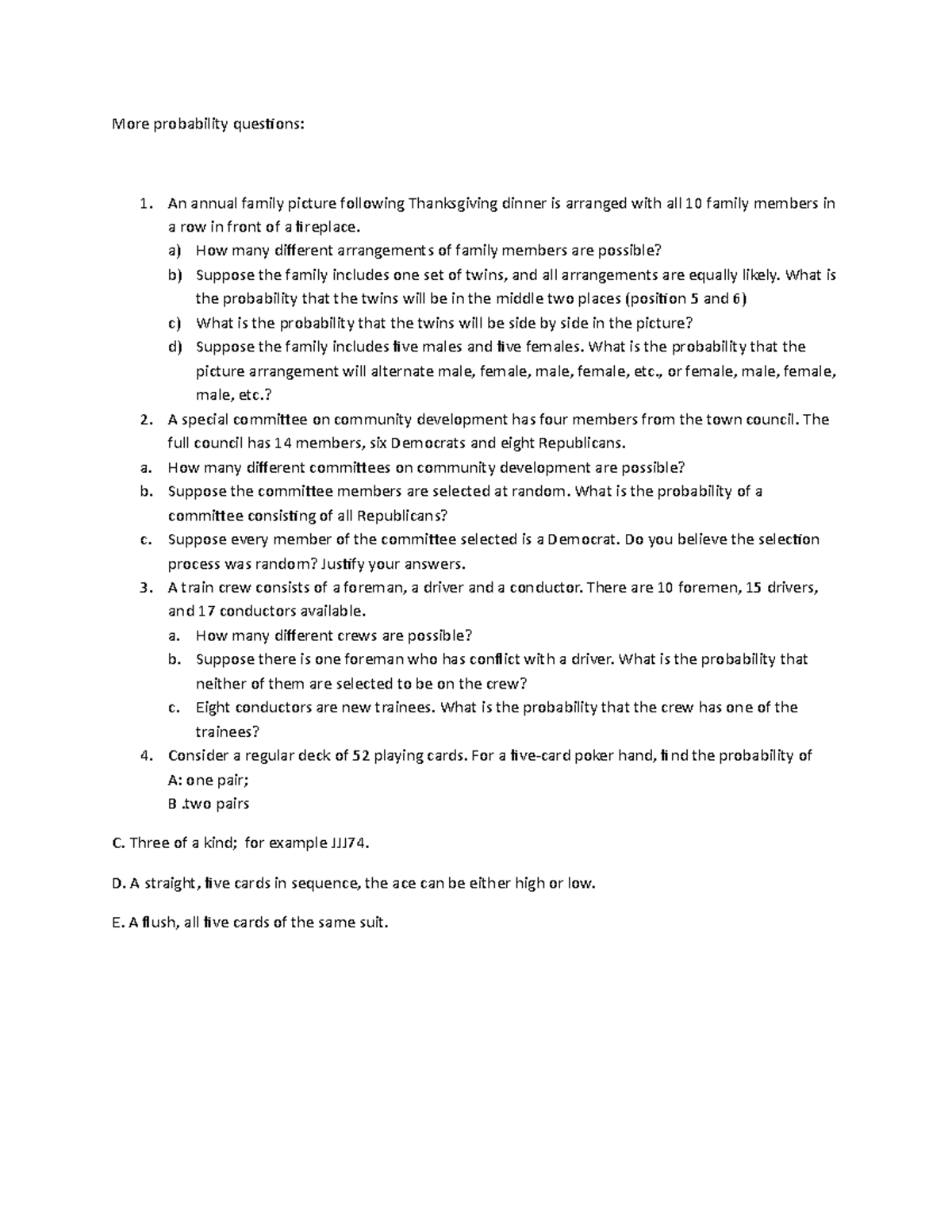 More probability questions lecture 5 notes - More probability questions ...