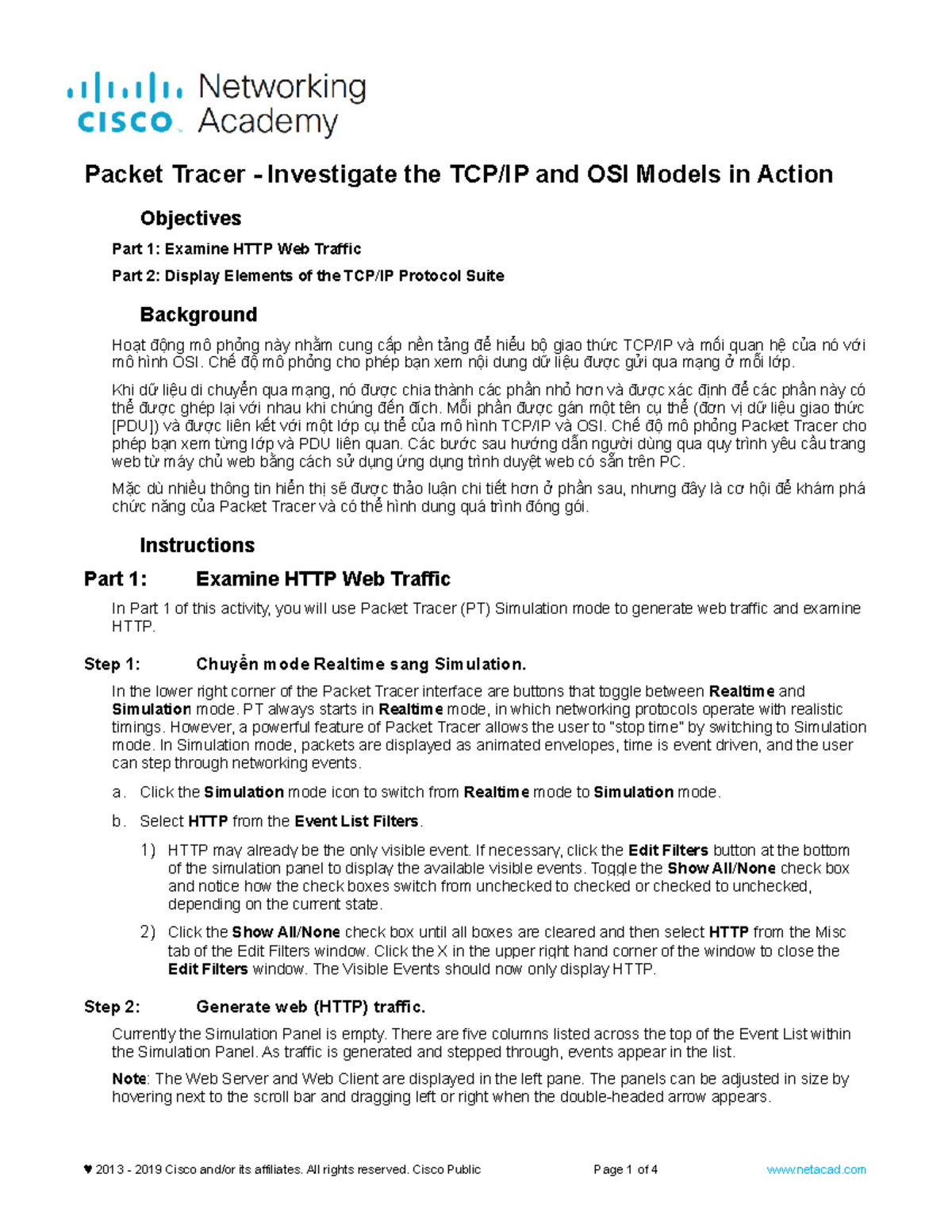 3.5.5 Packet Tracer - Investigate the TCP-IP and OSI Models in Action - Objectives Part 1 ...