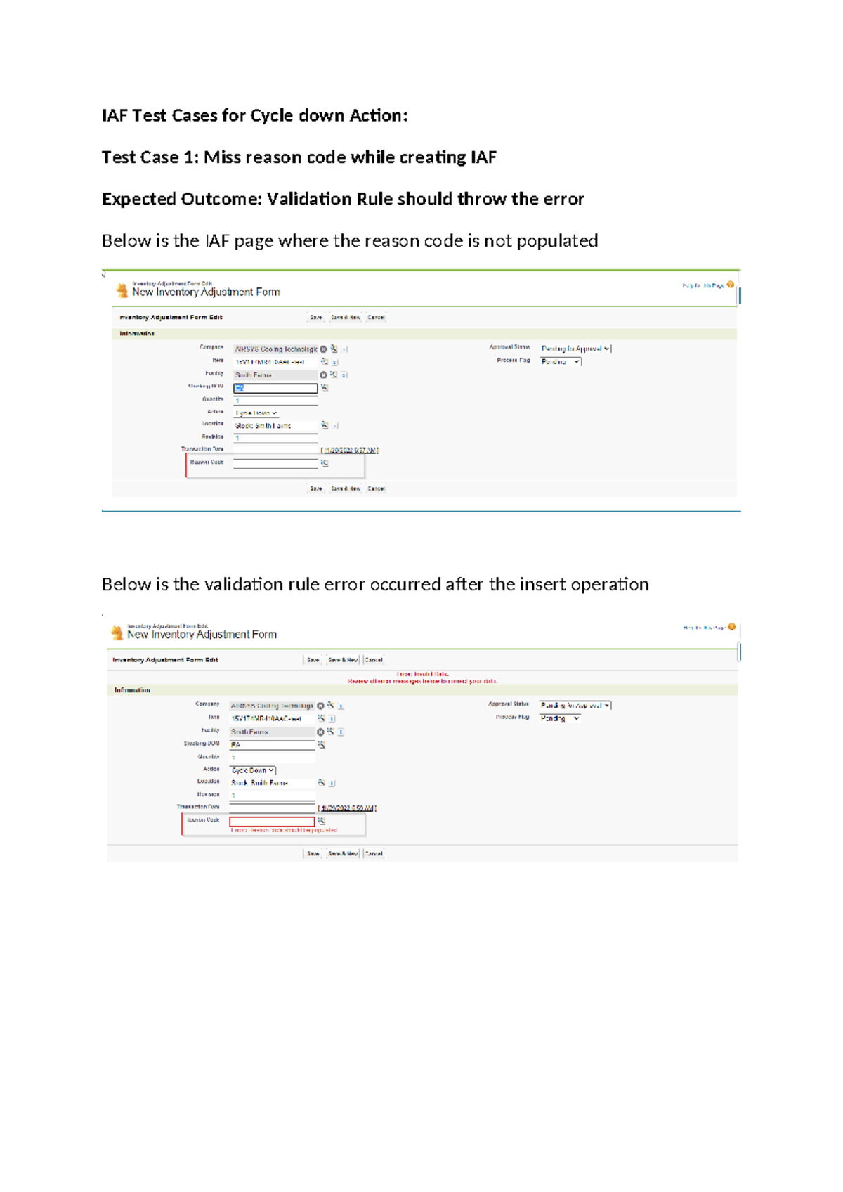 Airsys customization - IAF Test Cases for Cycle down Action: Test Case ...