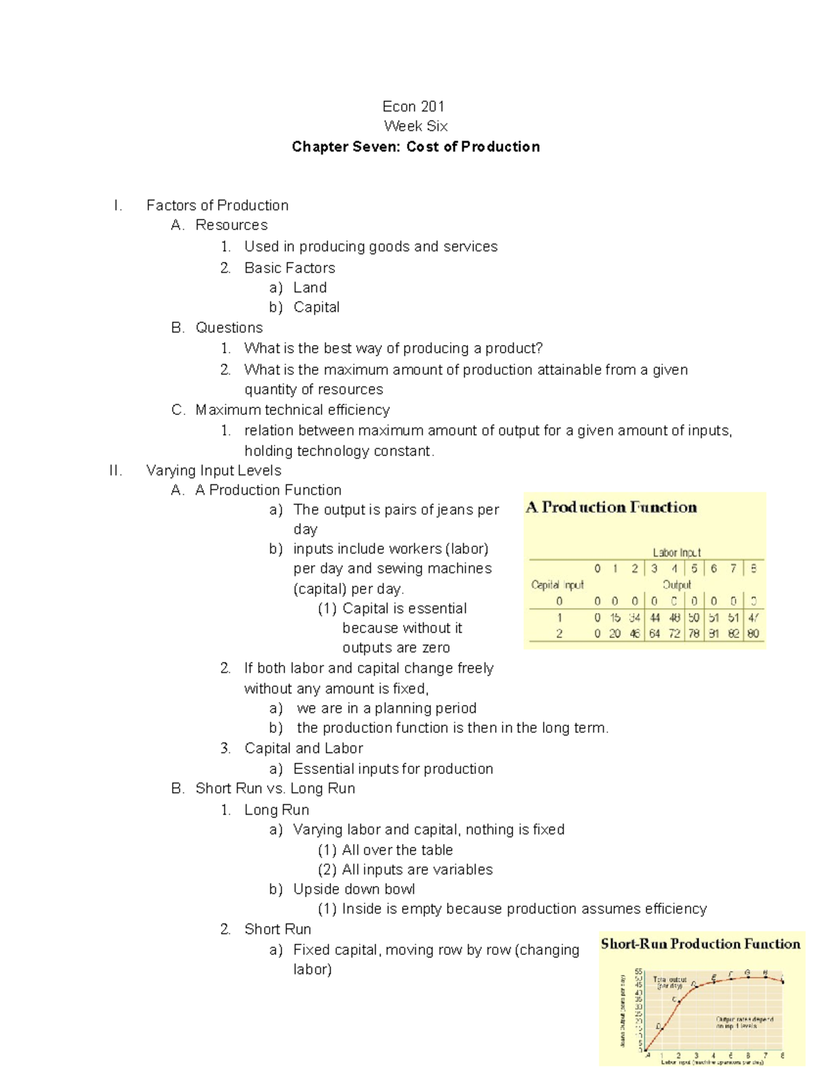Chapter Seven Cost of Production - Factors of Production A. Resources 1 ...