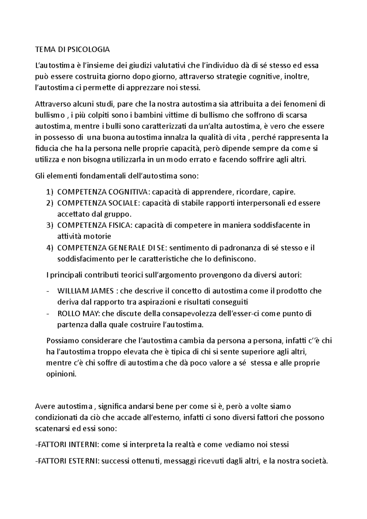 Autostima - TEMA DI PSICOLOGIA L’autostima è l’insieme dei giudizi ...