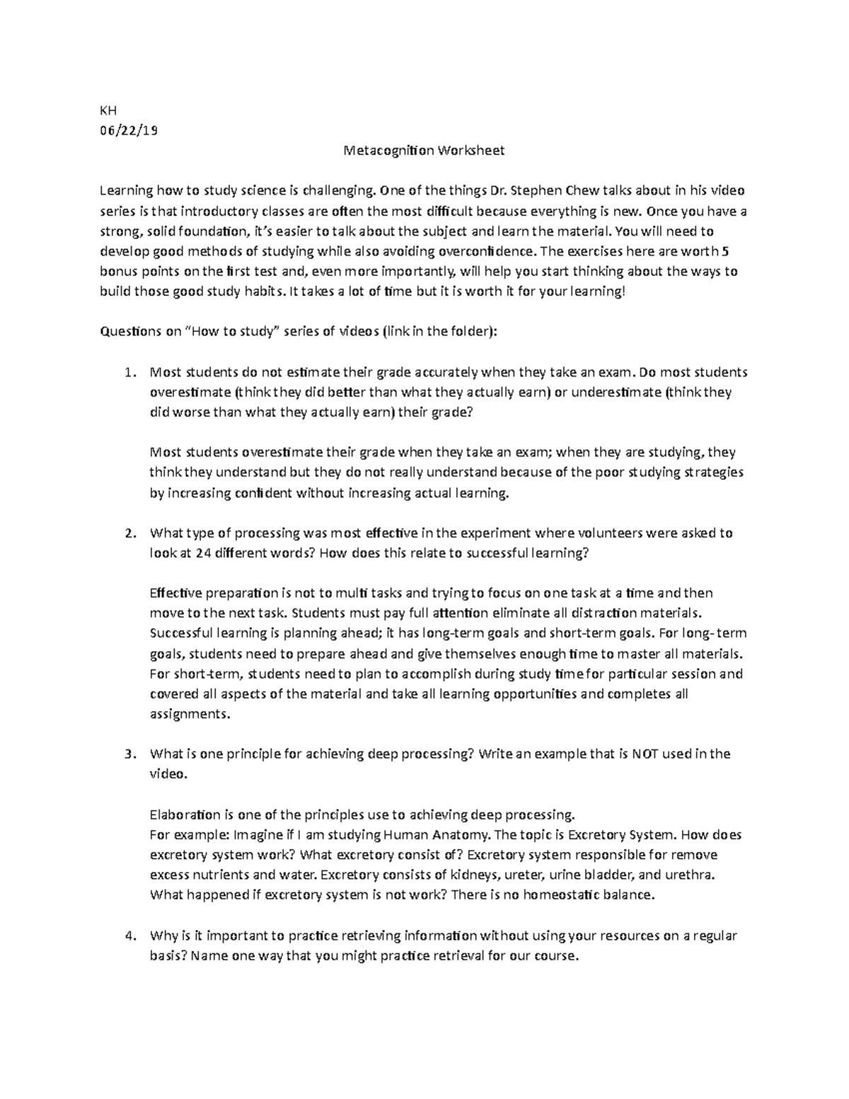 Metacognition worksheet - KH 06/22/ Metacognition Worksheet Learning ...