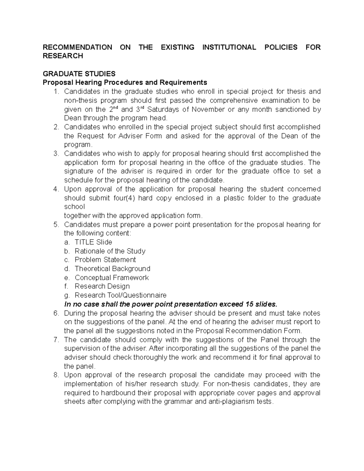 Format FOR Student Research copy - RECOMMENDATION ON THE EXISTING ...