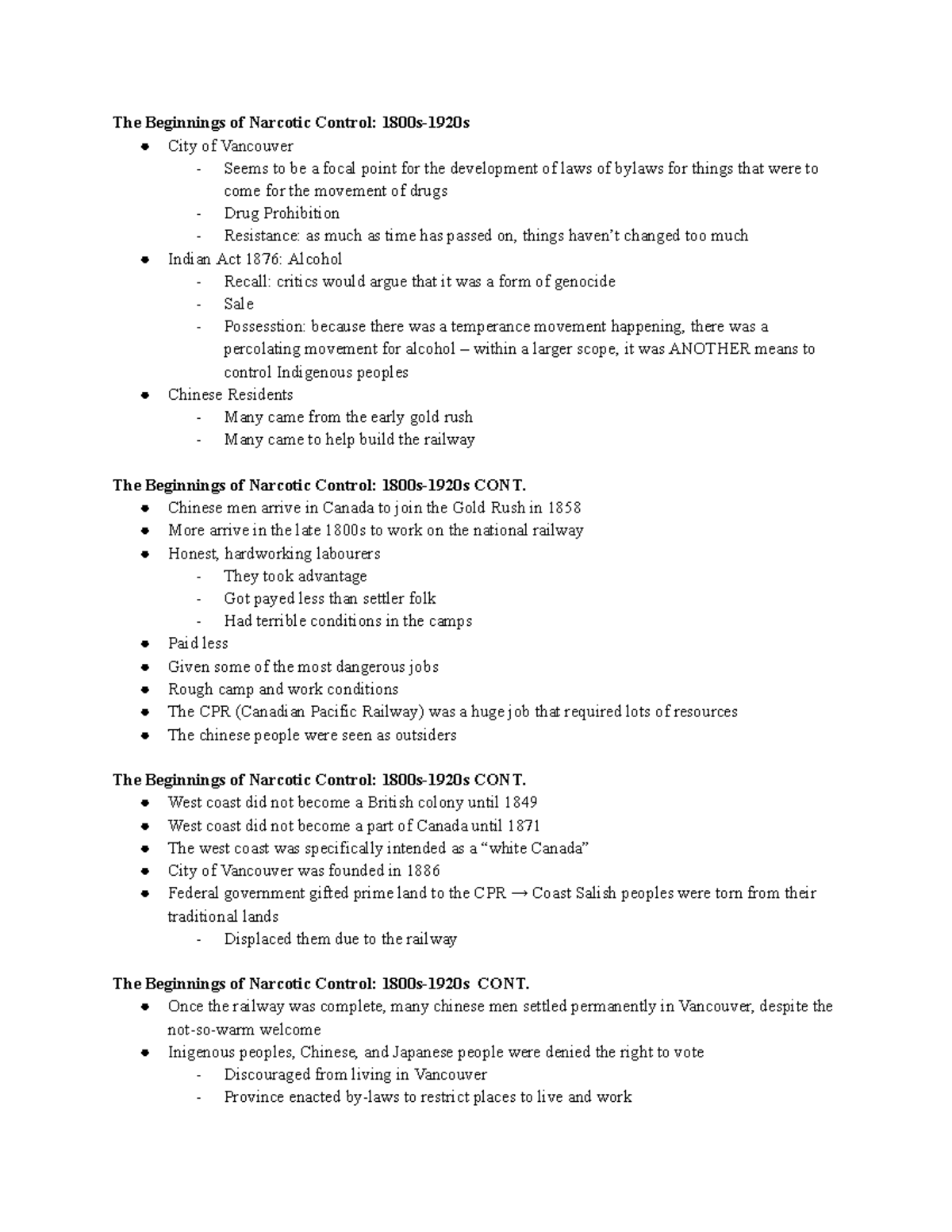 Drugs Lecture 3 Notes - The Beginnings of Narcotic Control: 1800s-1920s ...