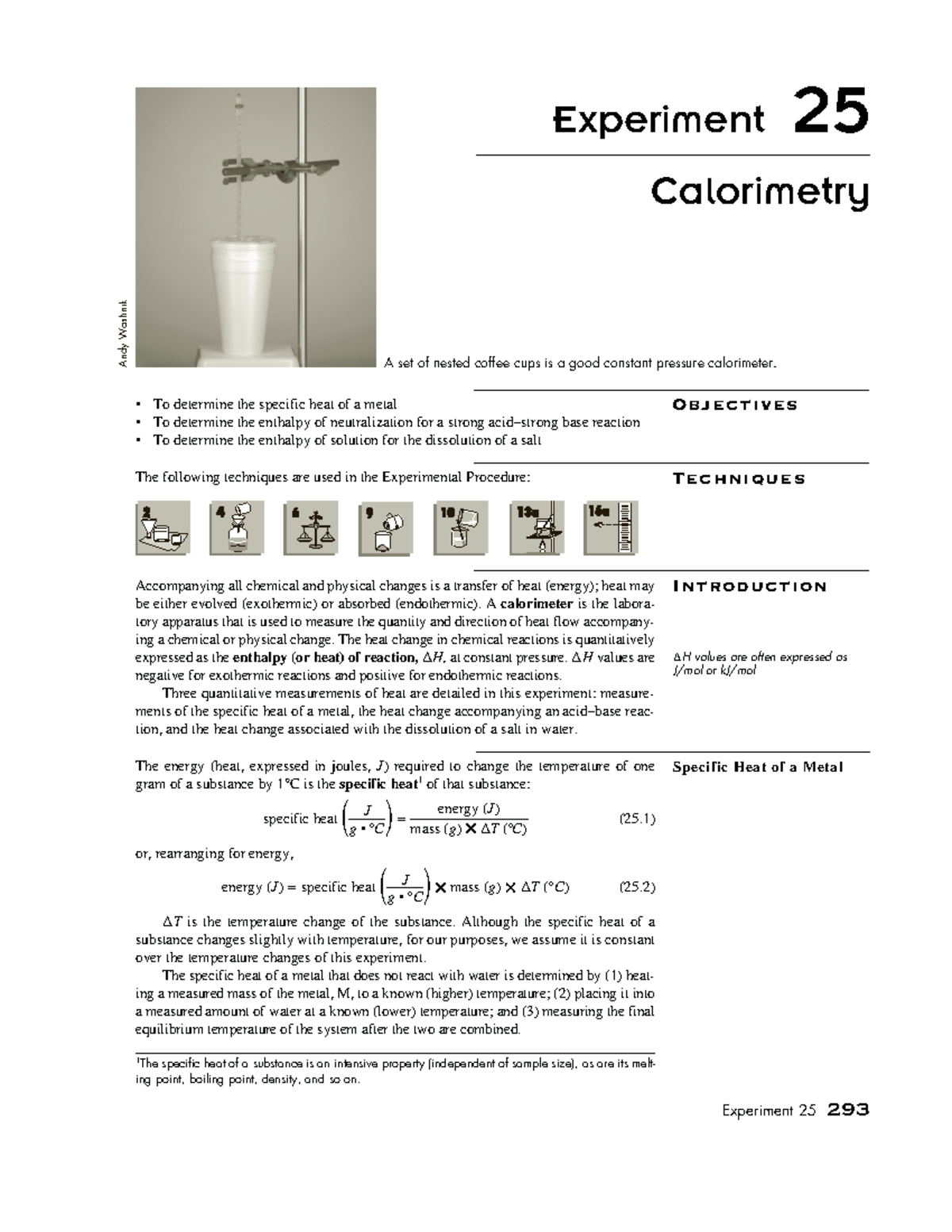 :Calorimetry Lab - Experiment 25 Calorimetry To determine the specific ...