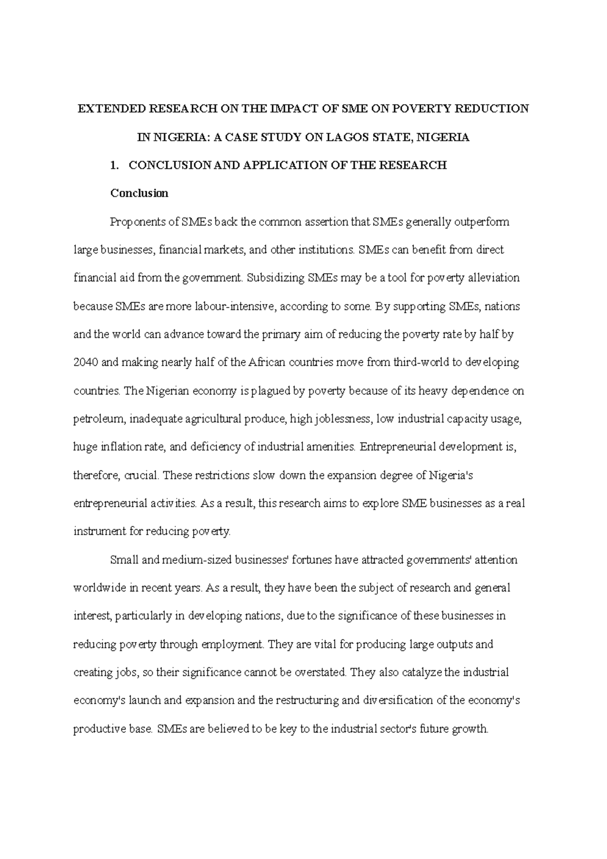 Extended Research ON THE Impact OF SME ON Poverty Reduction IN Nigeria ...