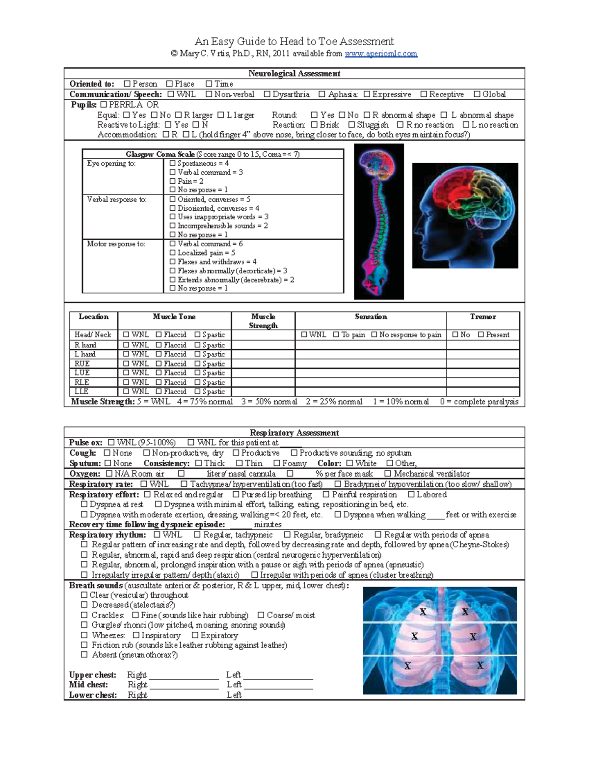 Sample Head to Toe Assessment form (in depth) - © Mary C. Vrtis, Ph ...