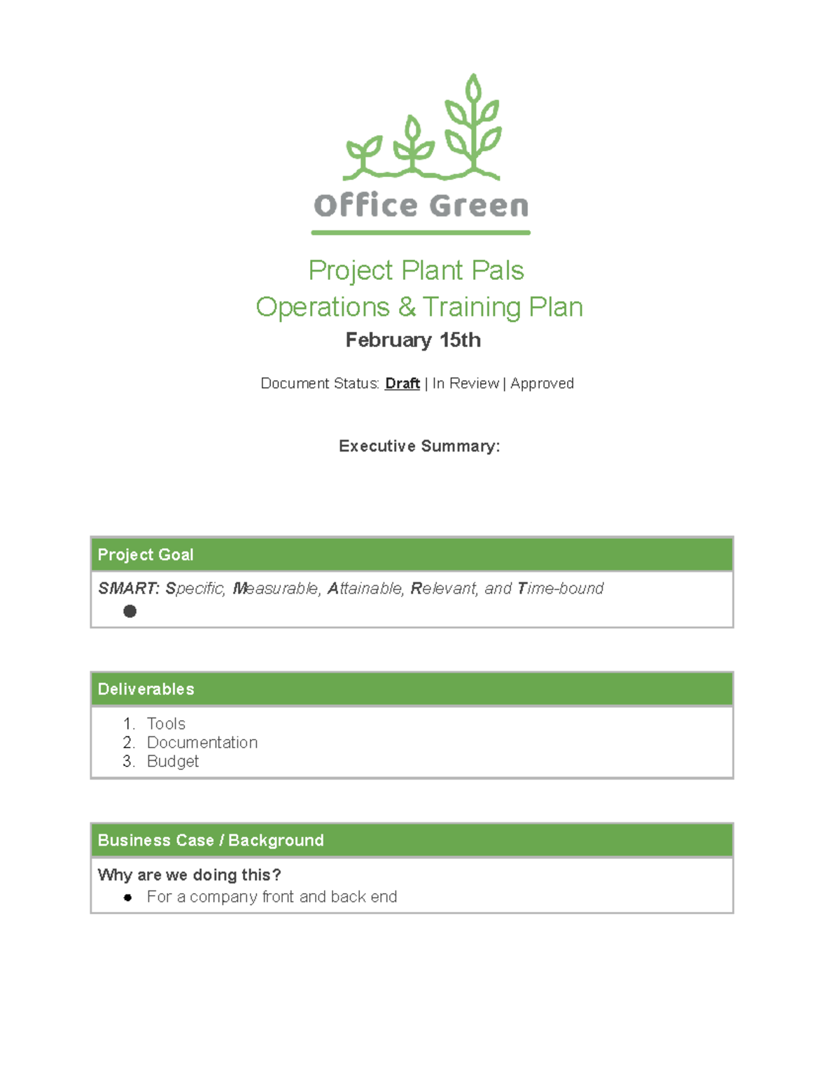 Green plant - Project Plant Pals Operations & Training Plan February ...