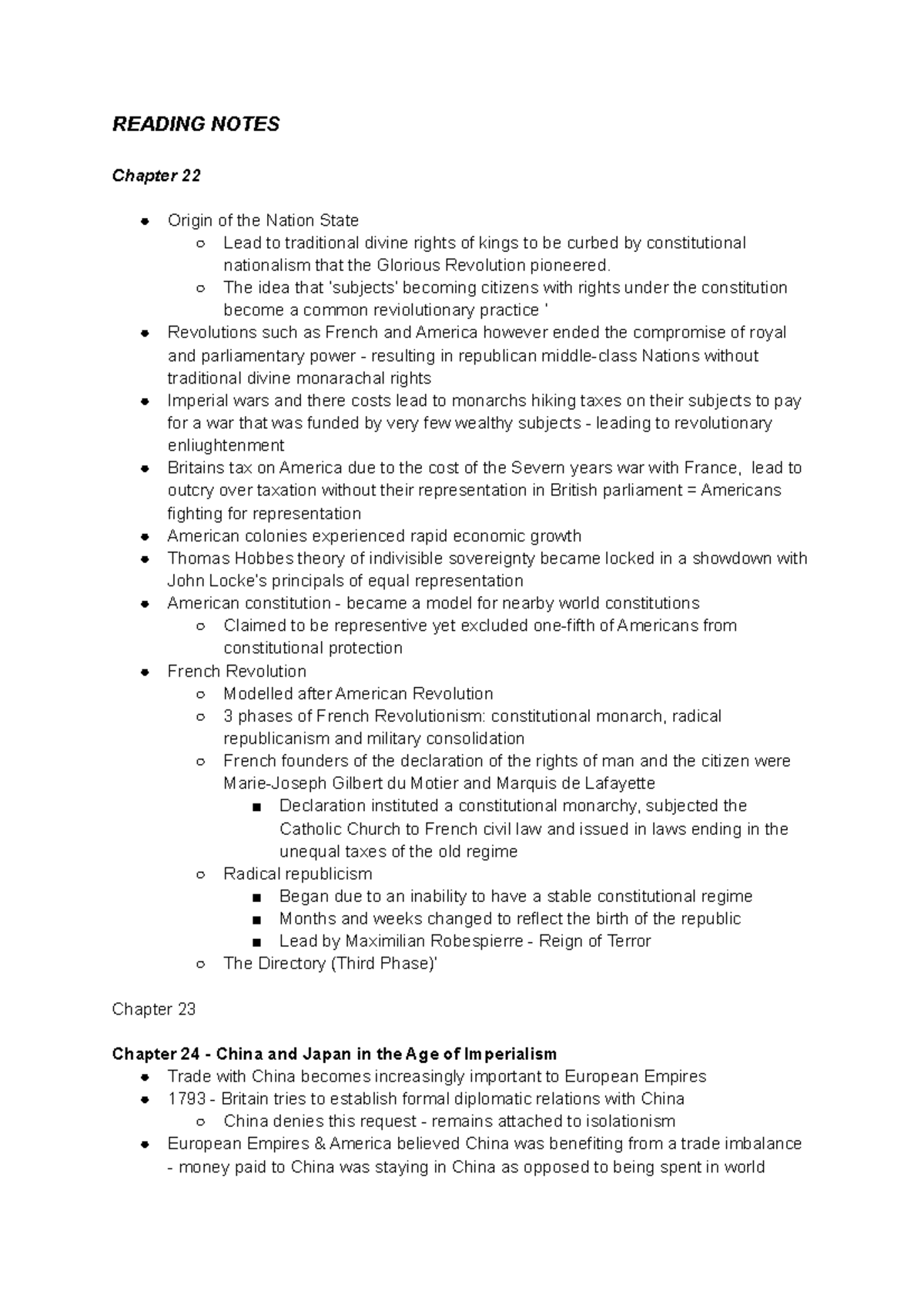 Reading Notes - READING NOTES Chapter 22 Origin of the Nation State ...