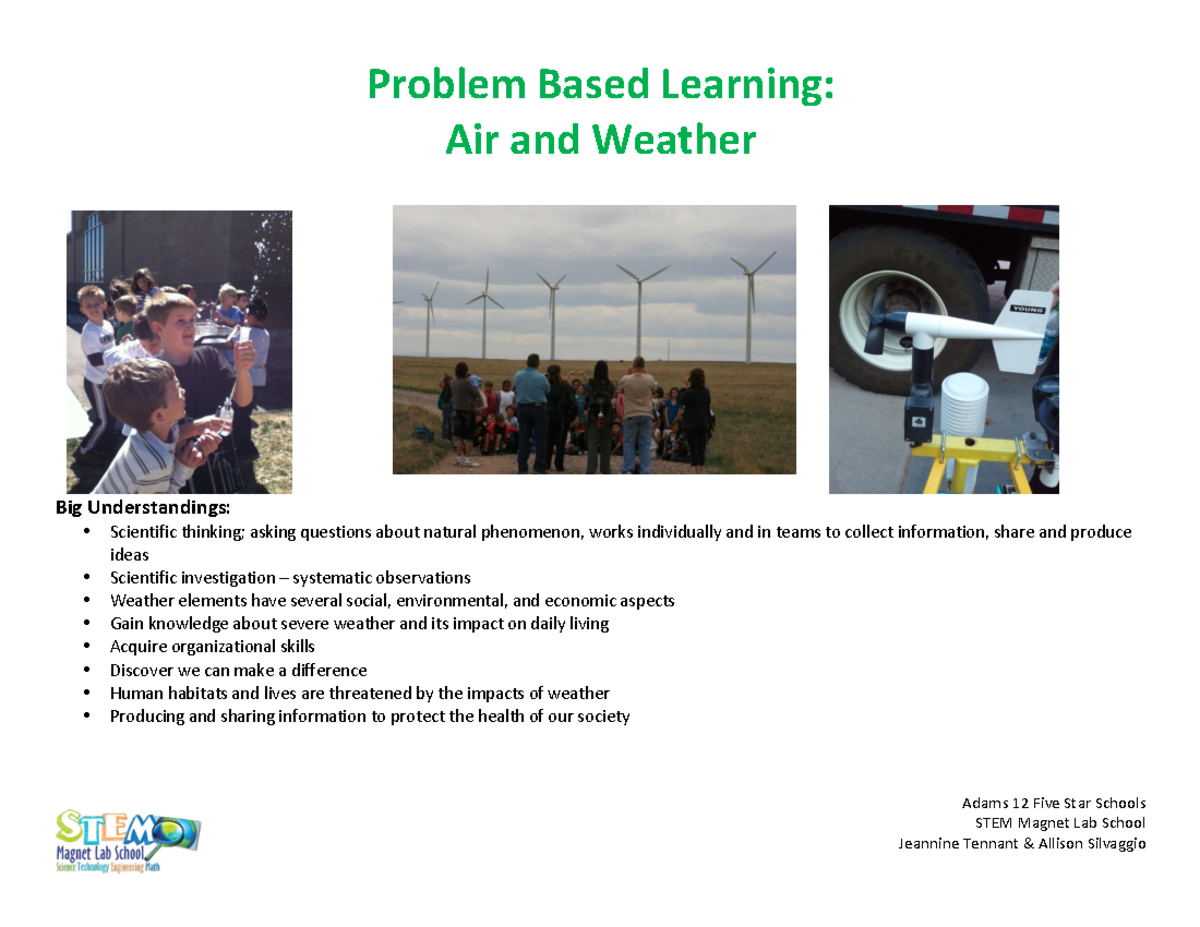 Air Weather Problem Based Learning STEM Elementary - Adams 12 Five Star ...