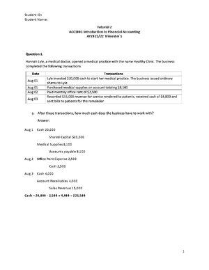 Tutorial 10 Worksheet Answers - Student Name: Tutorial 10 ACC1001 ...