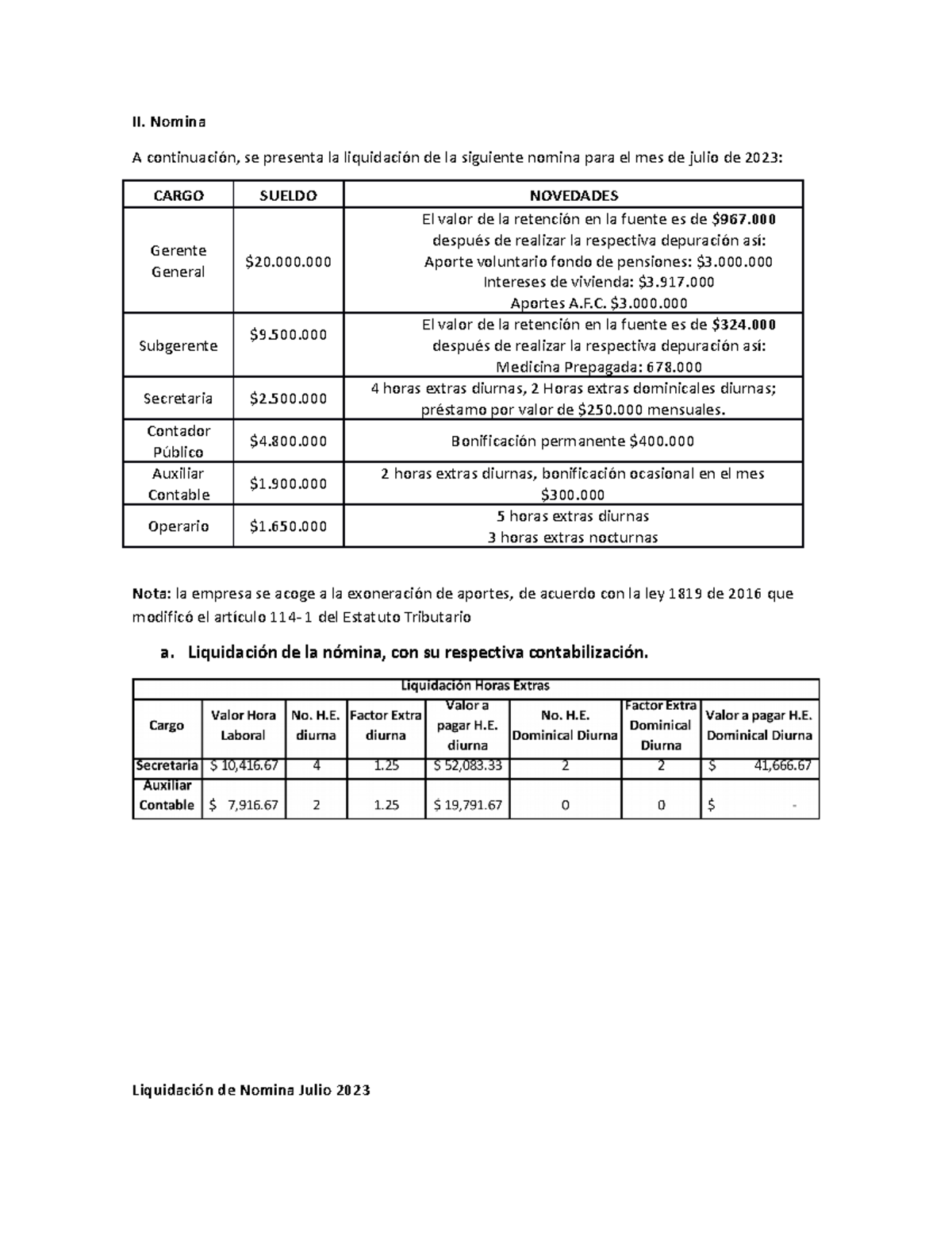 Nomina - Segunda entrega contabilidad y pasivos - II. Nomina A ...
