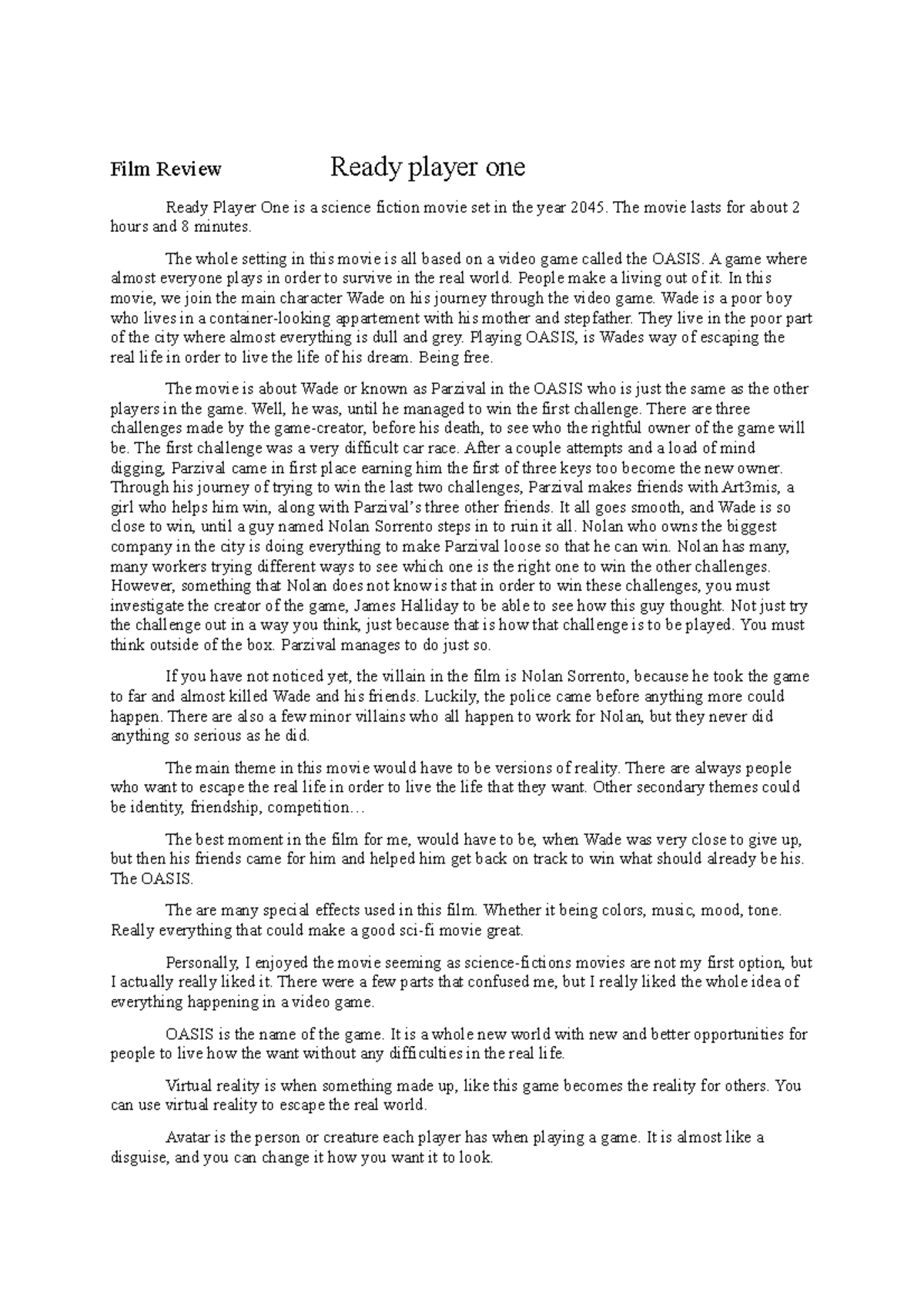 Film Review Ready player one - The movie lasts for about 2 hours and 8 ...