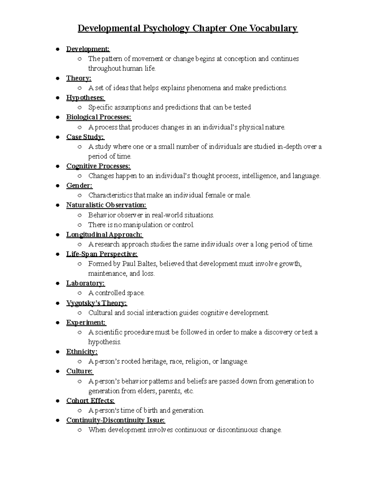 Developmental Psychology Chapter One Vocabulary - Theory: A set of ...