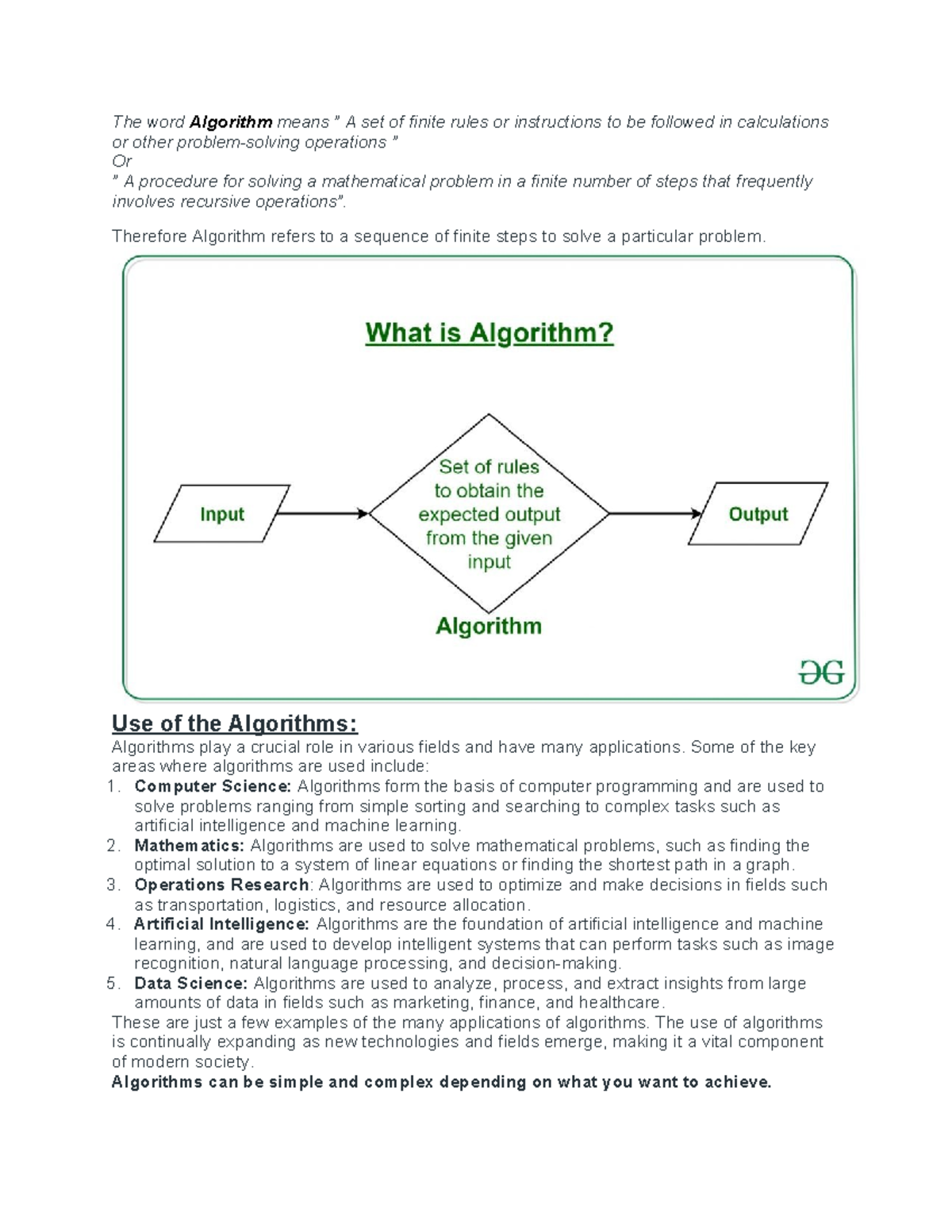 Algorithm - Therefore Algorithm refers to a sequence of finite steps to solve a particular ...
