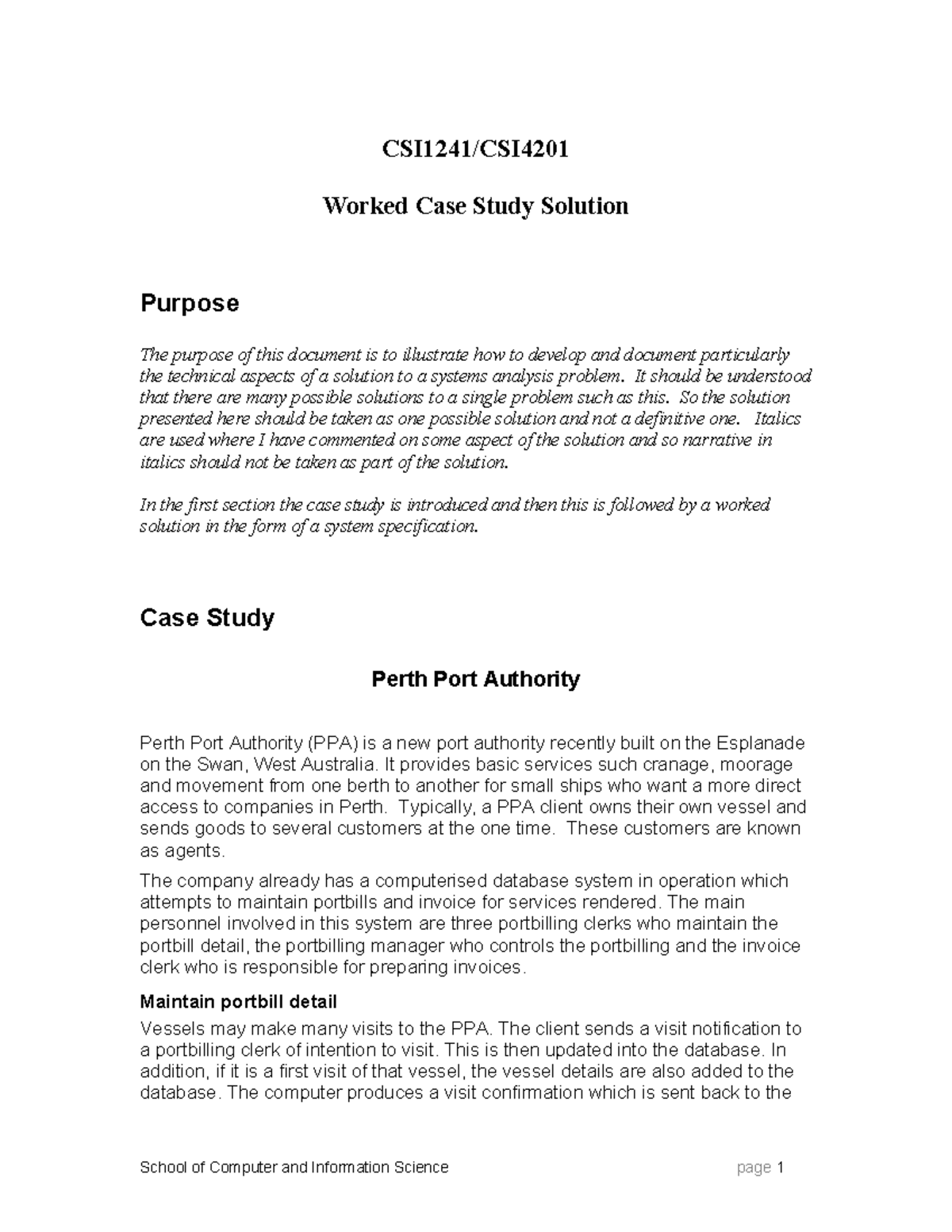 Worked case study solution PPA - CSI1241/CSI Worked Case Study Solution ...