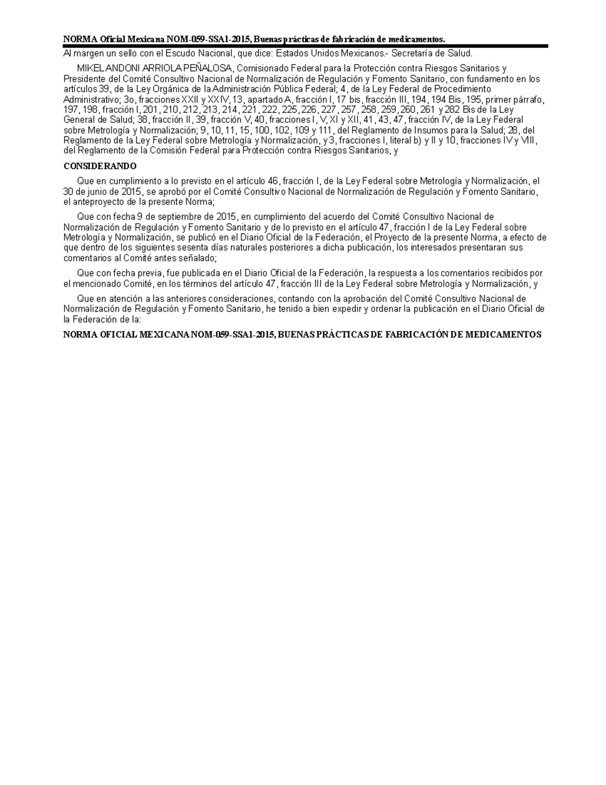 NOM 059 SS 2016 - Se escribe la norma 059 - NORMA Oficial Mexicana NOM ...
