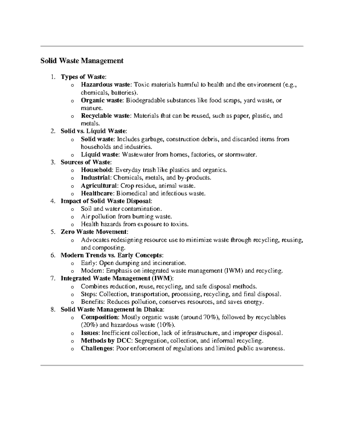Quiz 3 ENV107 - Solid Waste Management 1. Types of Waste: o Hazardous ...