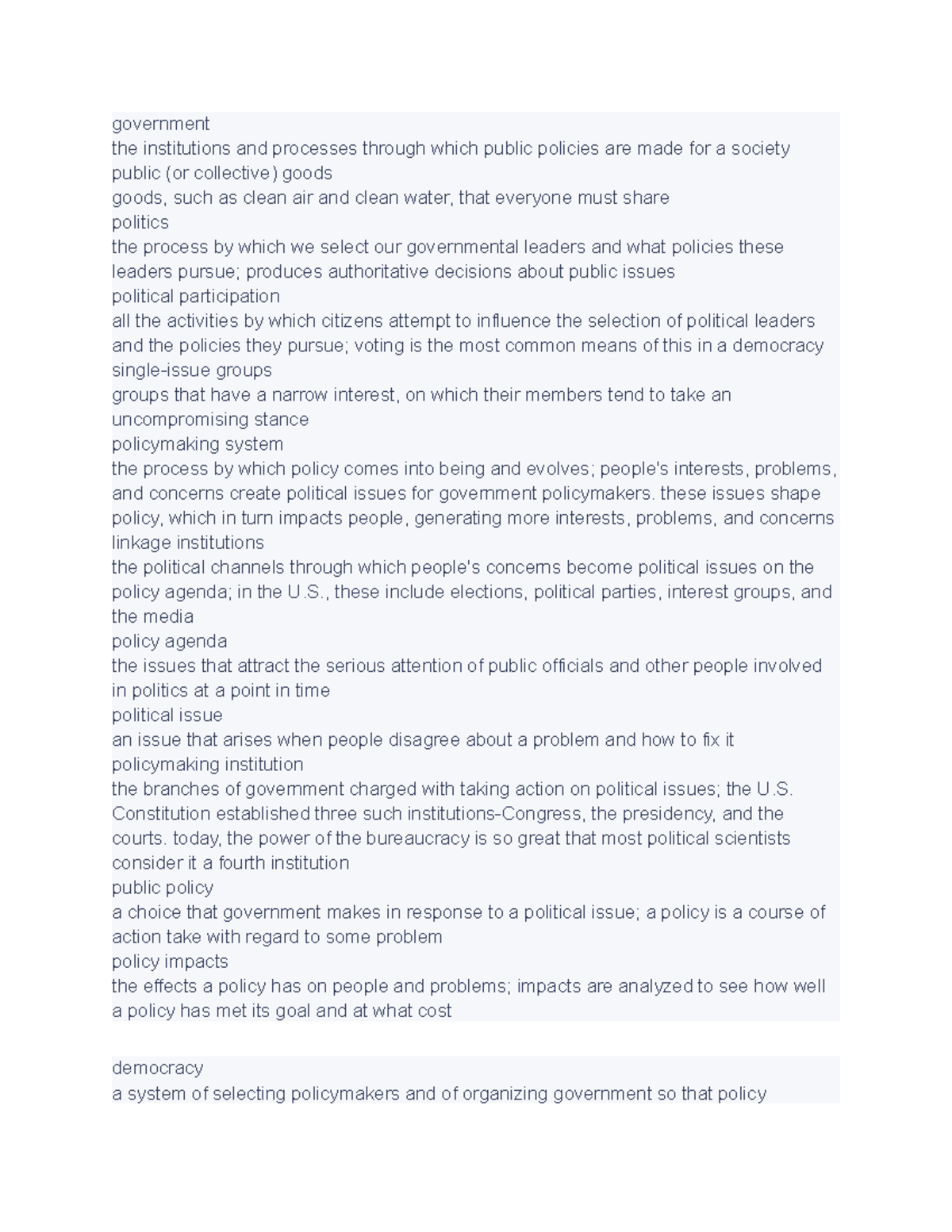 Gov 1 exam one vocabulary and notes - government the institutions and ...