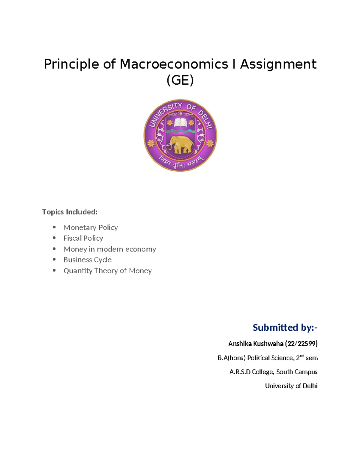 Ge assign - GE Principles of macroeconomics - Principle of ...