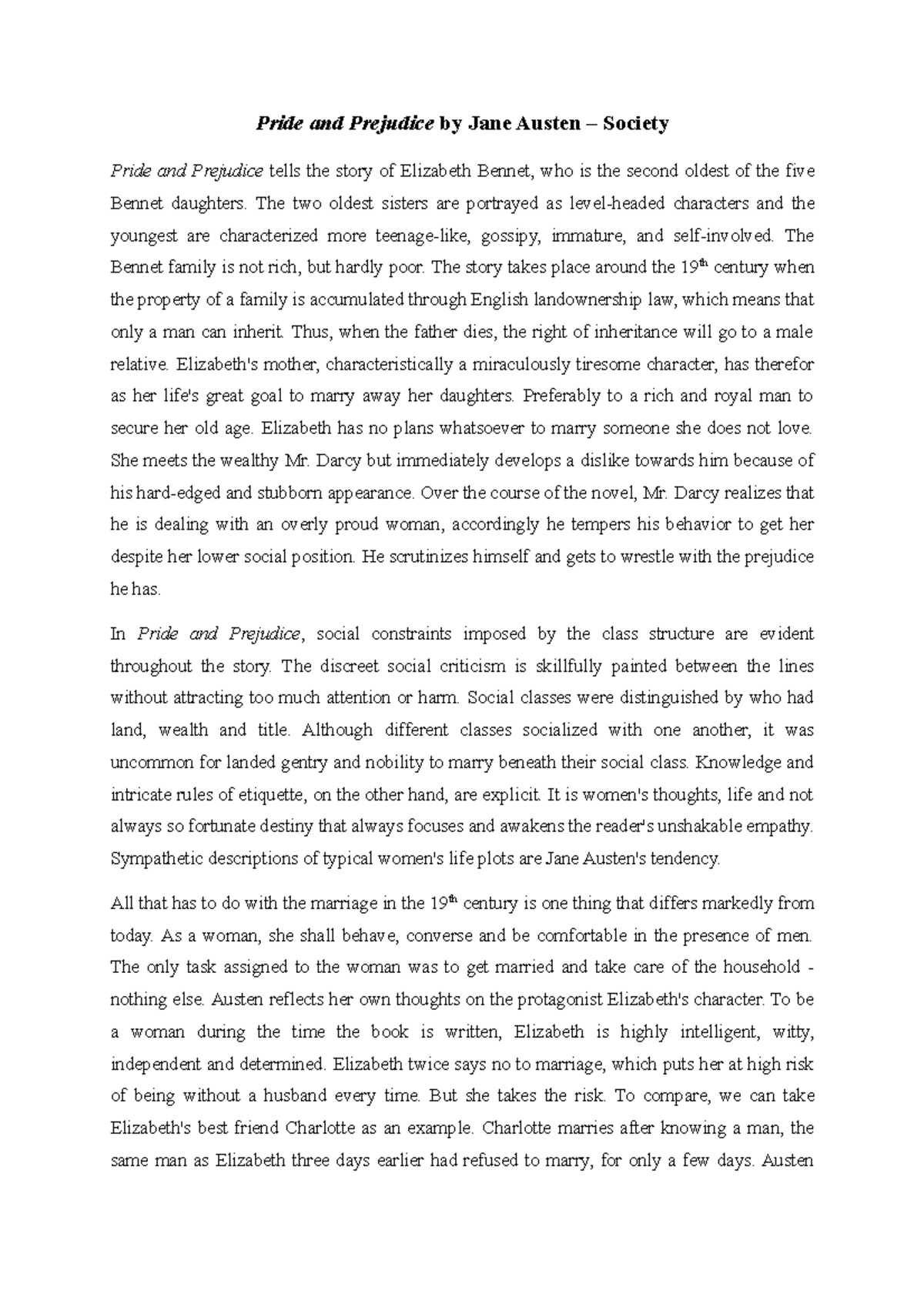 Pride and Prejudice - Society - Pride and Prejudice by Jane Austen ...