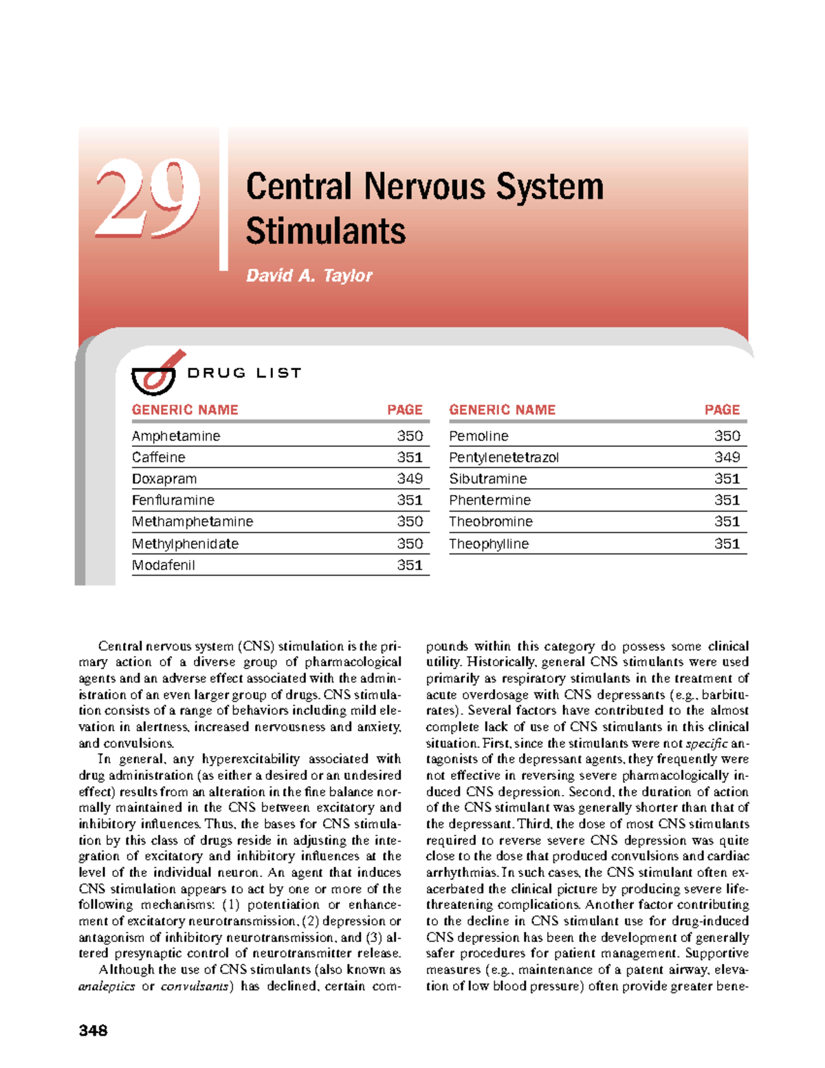 Ch29 - Pharmacology - 348 ####### D R U G L I S T Central Nervous ...