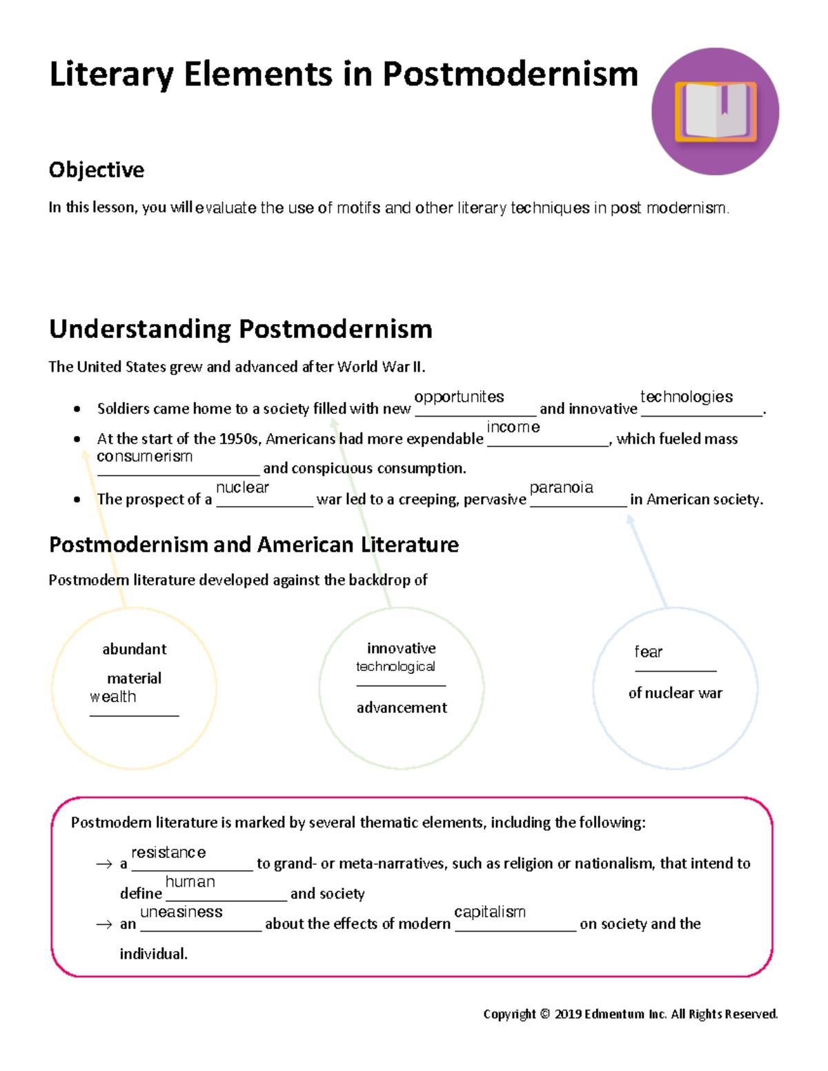 Guided Notes - Literary Elements in Postmodernism - Literary Elements ...