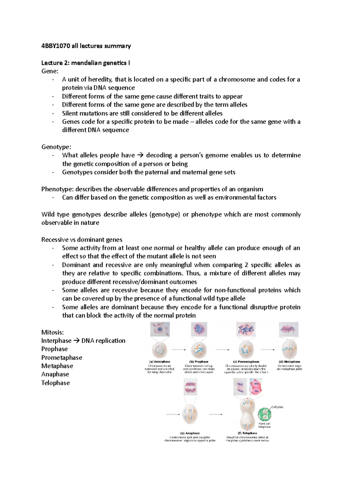 4BBY1070 all lectures summary - 4BBY1070 all lectures summary Lecture 2 ...