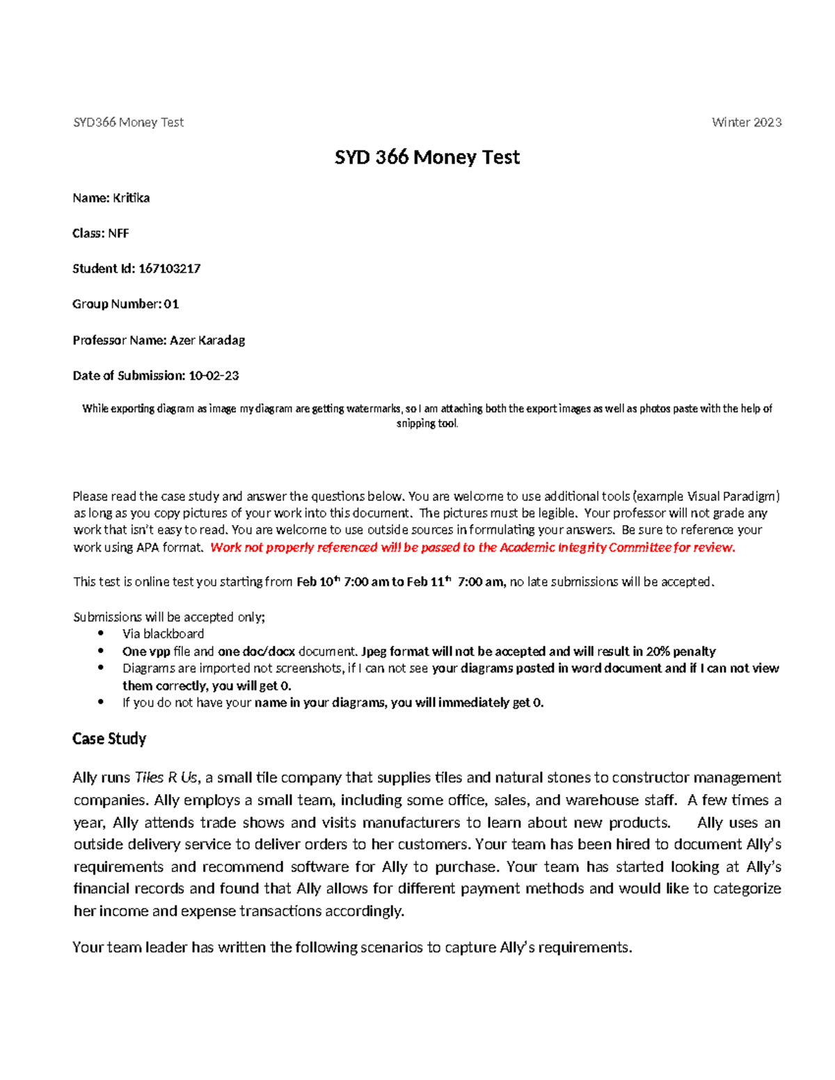 SYD366 Money Test kritika 167103217 - SYD366 Money Test Winter 2023 SYD ...