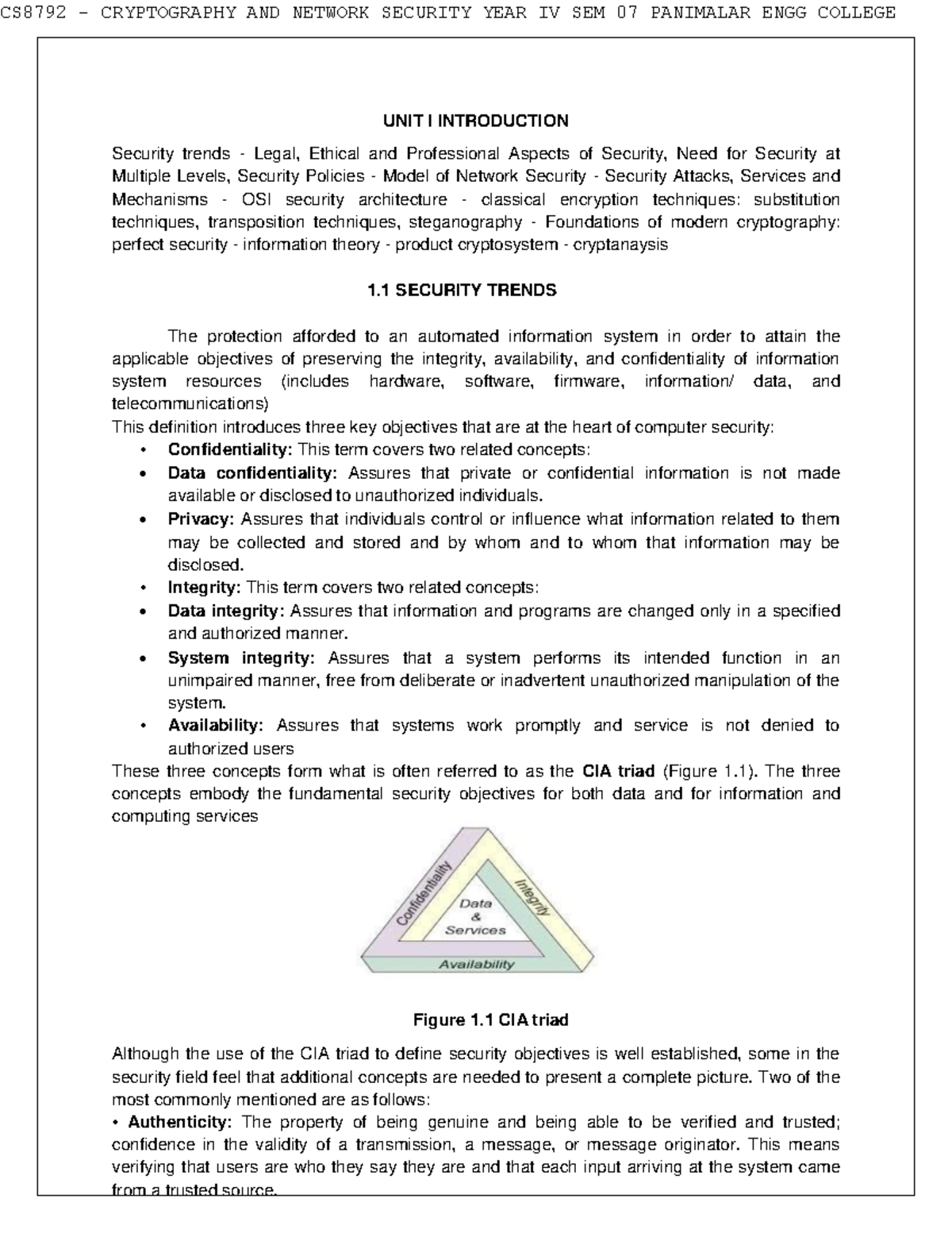 617299572 Cs8792 Cns Unit 1 - UNIT I INTRODUCTION Security trends ...
