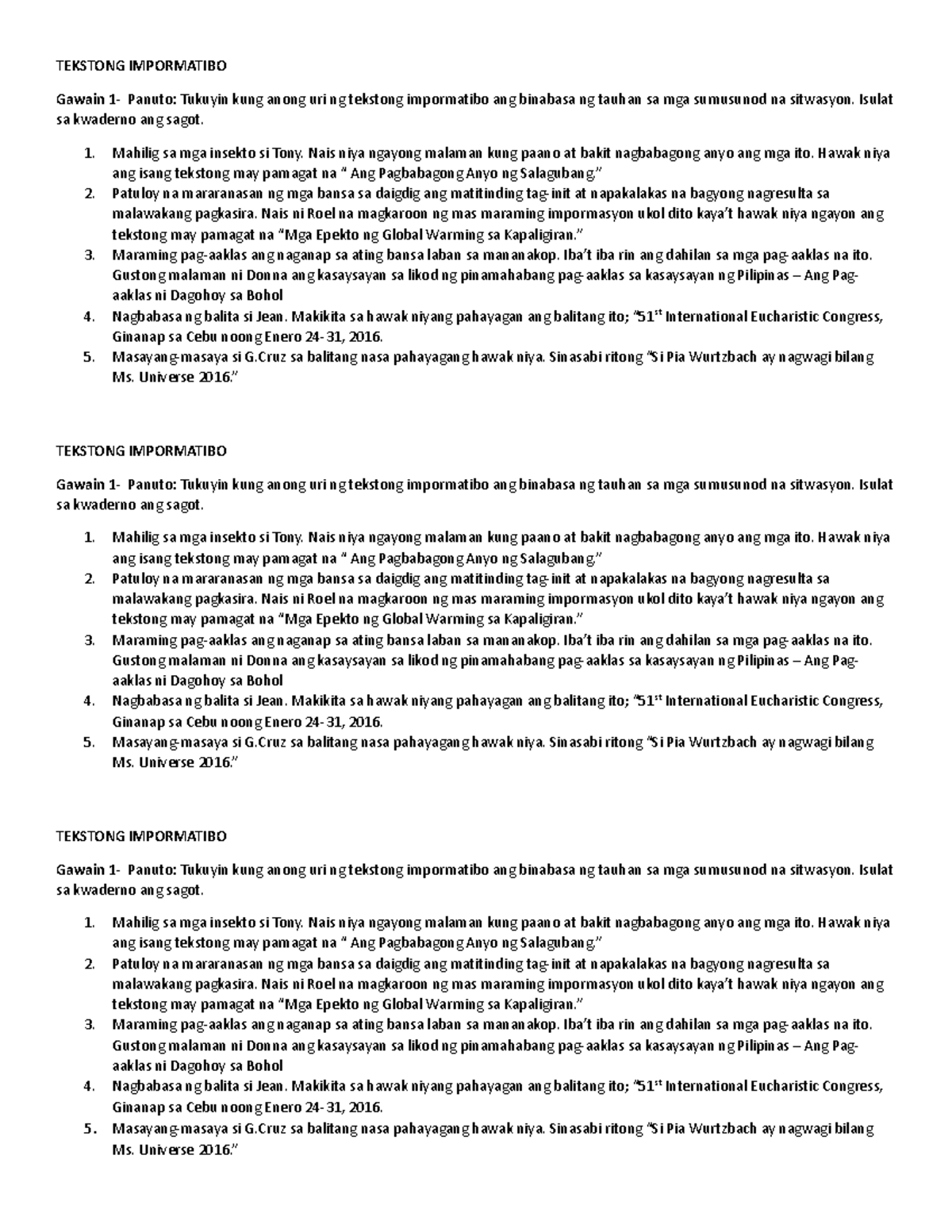 Gawain 1 impormatibo - Informative text - TEKSTONG IMPORMATIBO Gawain 1 ...