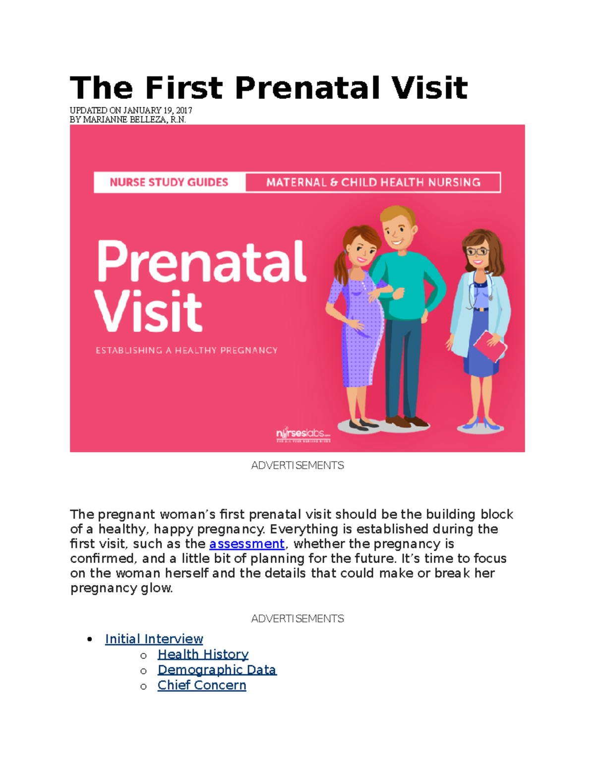 The First Prenatal Visit - The First Prenatal Visit UPDATED ON JANUARY ...