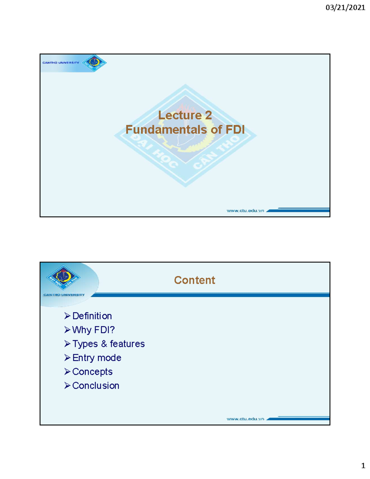 Lec 2 - Lecture Slide - Lecture 2 Fundamentals of FDI Content ...