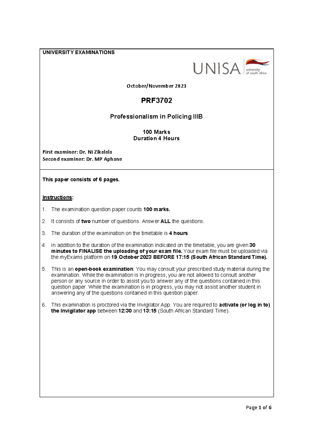 PRF3702 EQP (19.10.2023) - UNIVERSITY EXAMINATIONS October/November ...