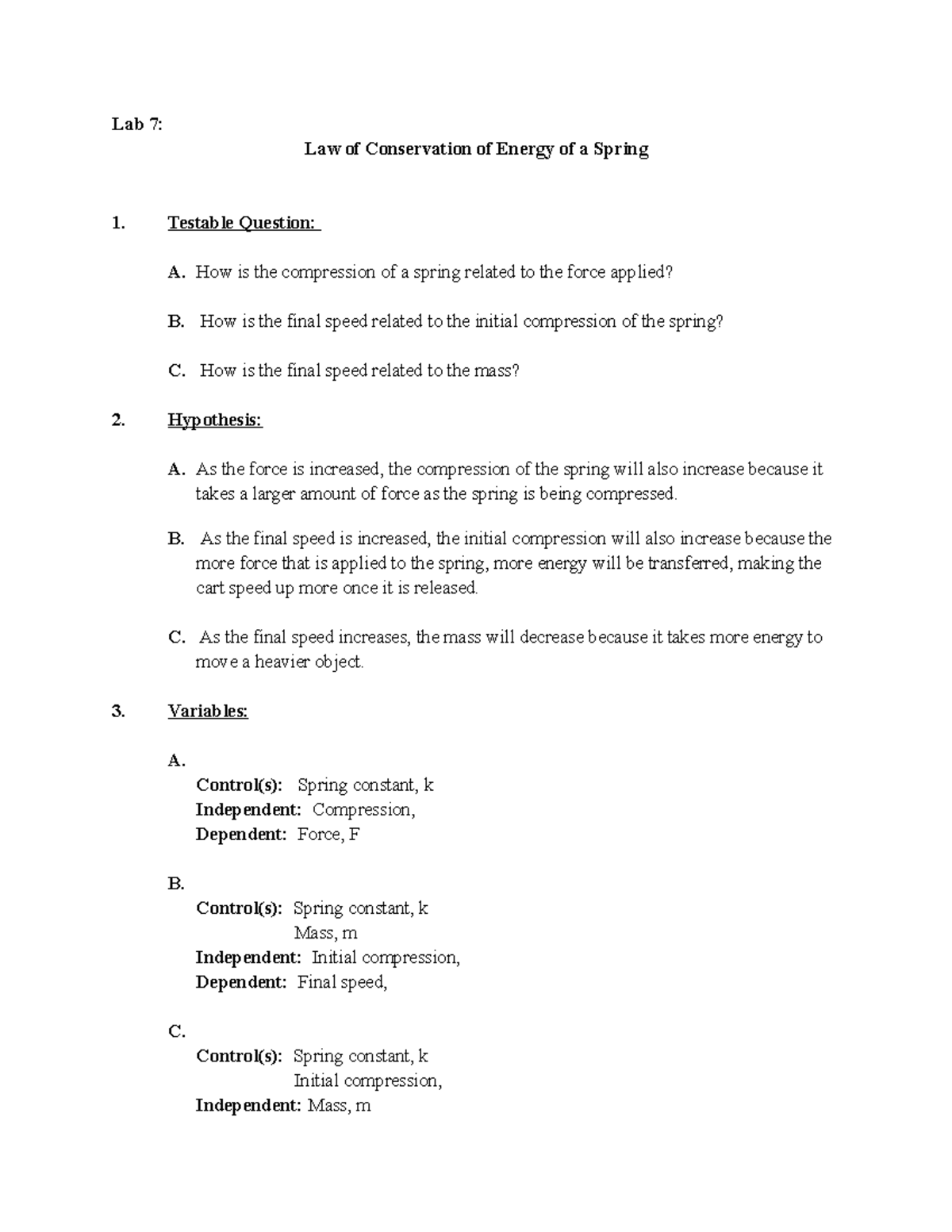 PHY111L Lab 7 - Summer Sec - Lab 7: Law of Conservation of Energy of a ...