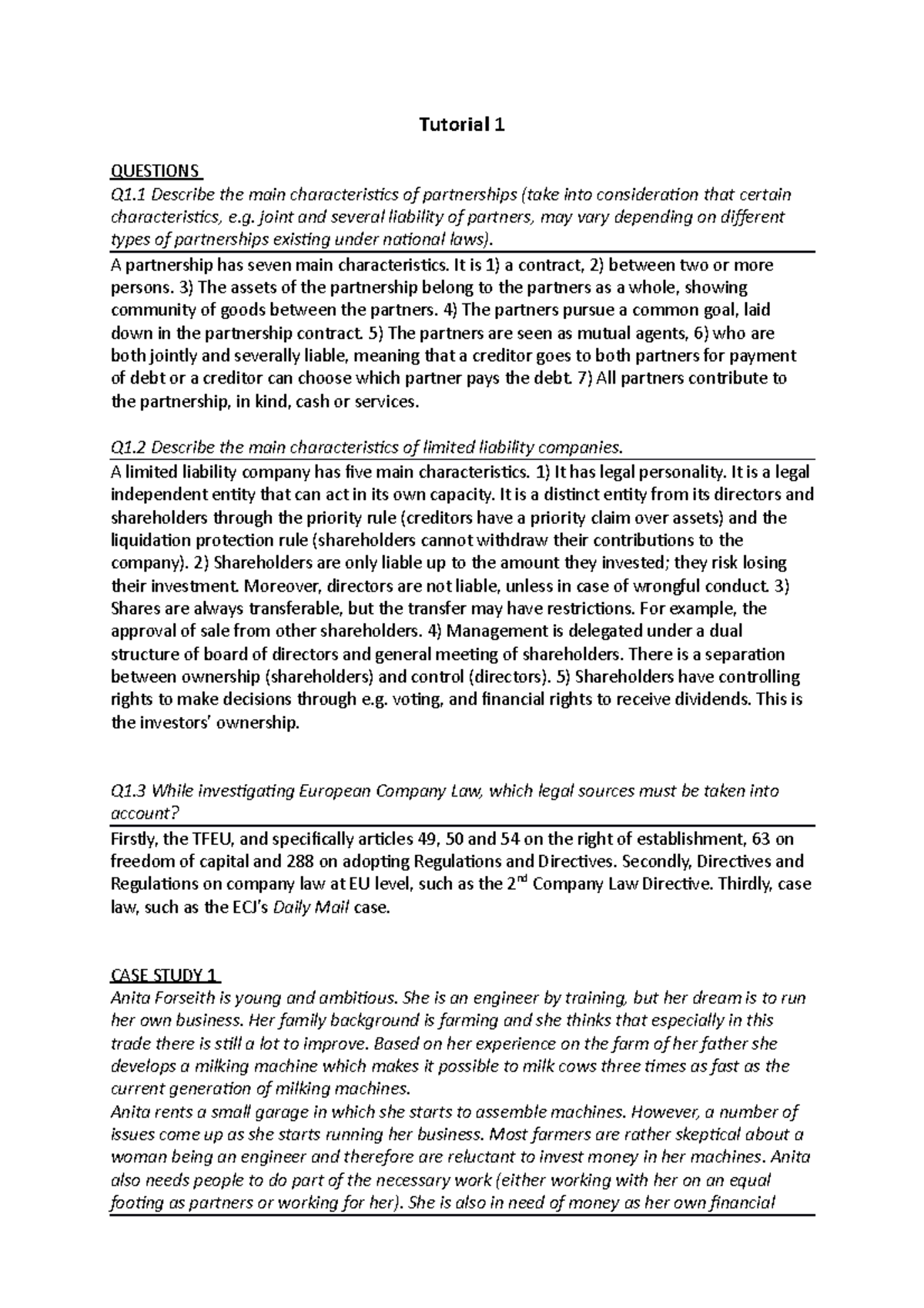 ECL - ALL THE Tutorials - ................ - Tutorial 1 QUESTIONS Q1 Describe the main - Studeersnel