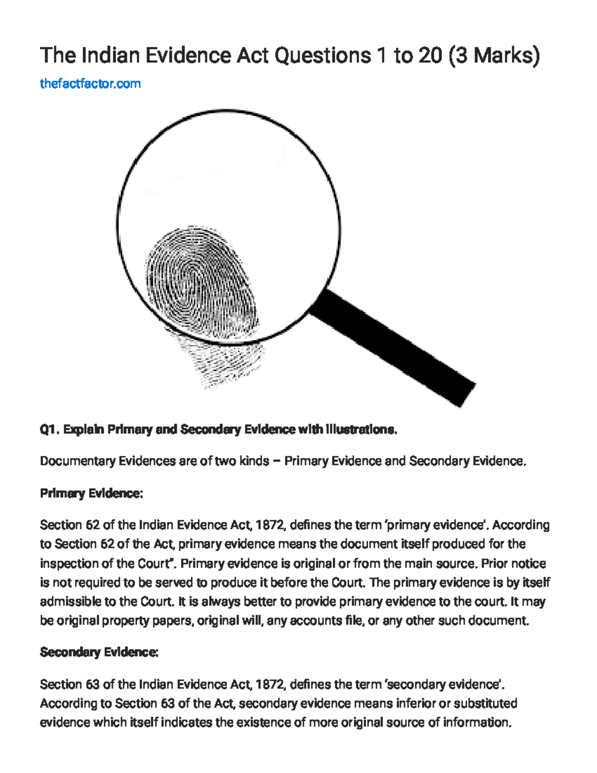 The Indian Evidence Act Questions 1 to 20 (3 Marks) - The Fact Factor ...