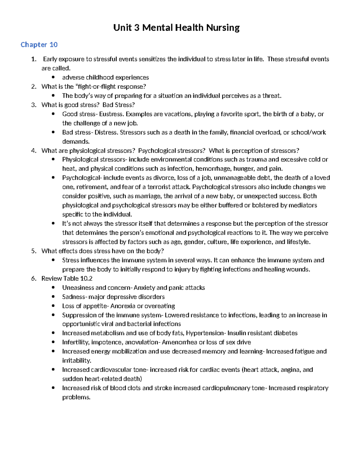 Unit 3 Reading Tool - Unit 3 Mental Health Nursing Chapter 10 Early ...