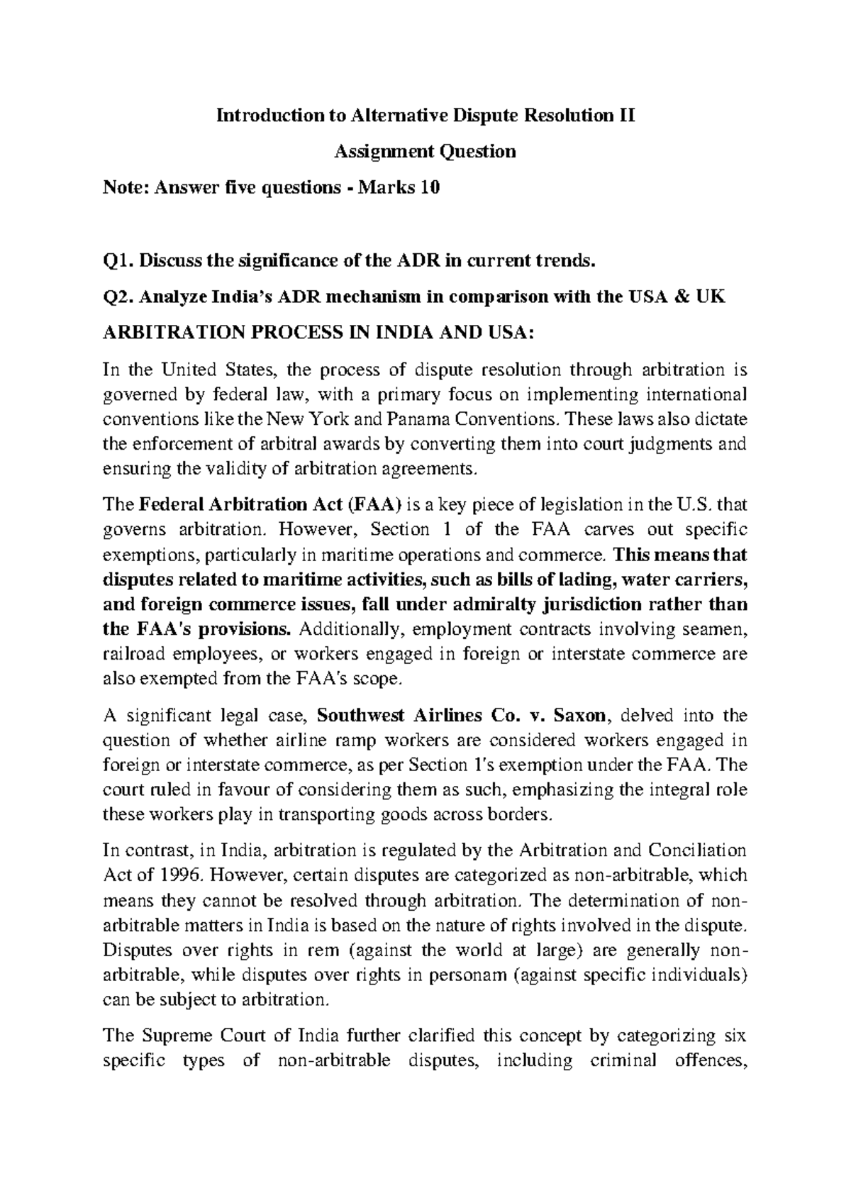 ADR II notes - Introduction to Alternative Dispute Resolution II ...