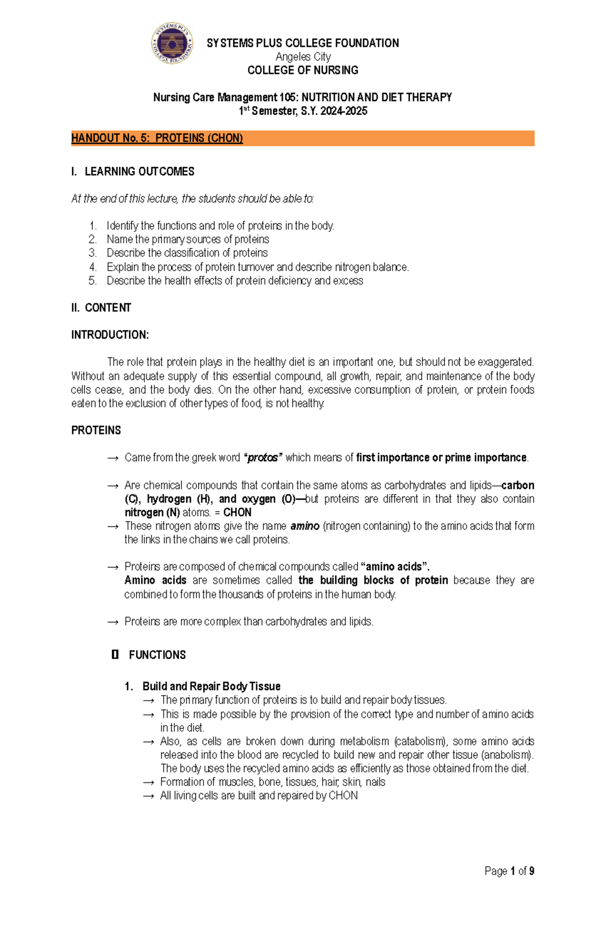 Module 5 CHON - NCM 104 - SYSTEMS PLUS COLLEGE FOUNDATION Angeles City ...
