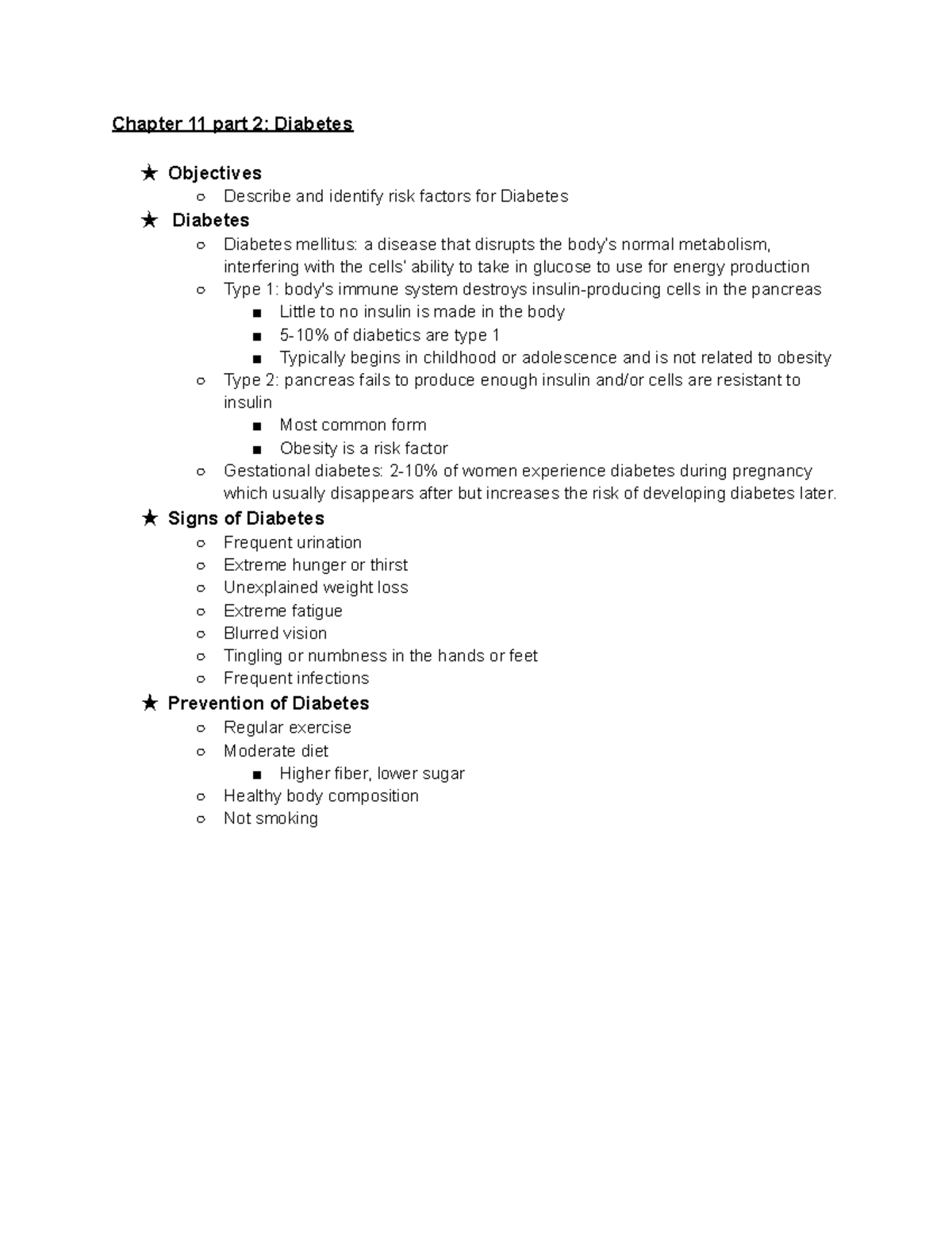HP200 chapter 11 part 2 notes - Chapter 11 part 2: Diabetes ...